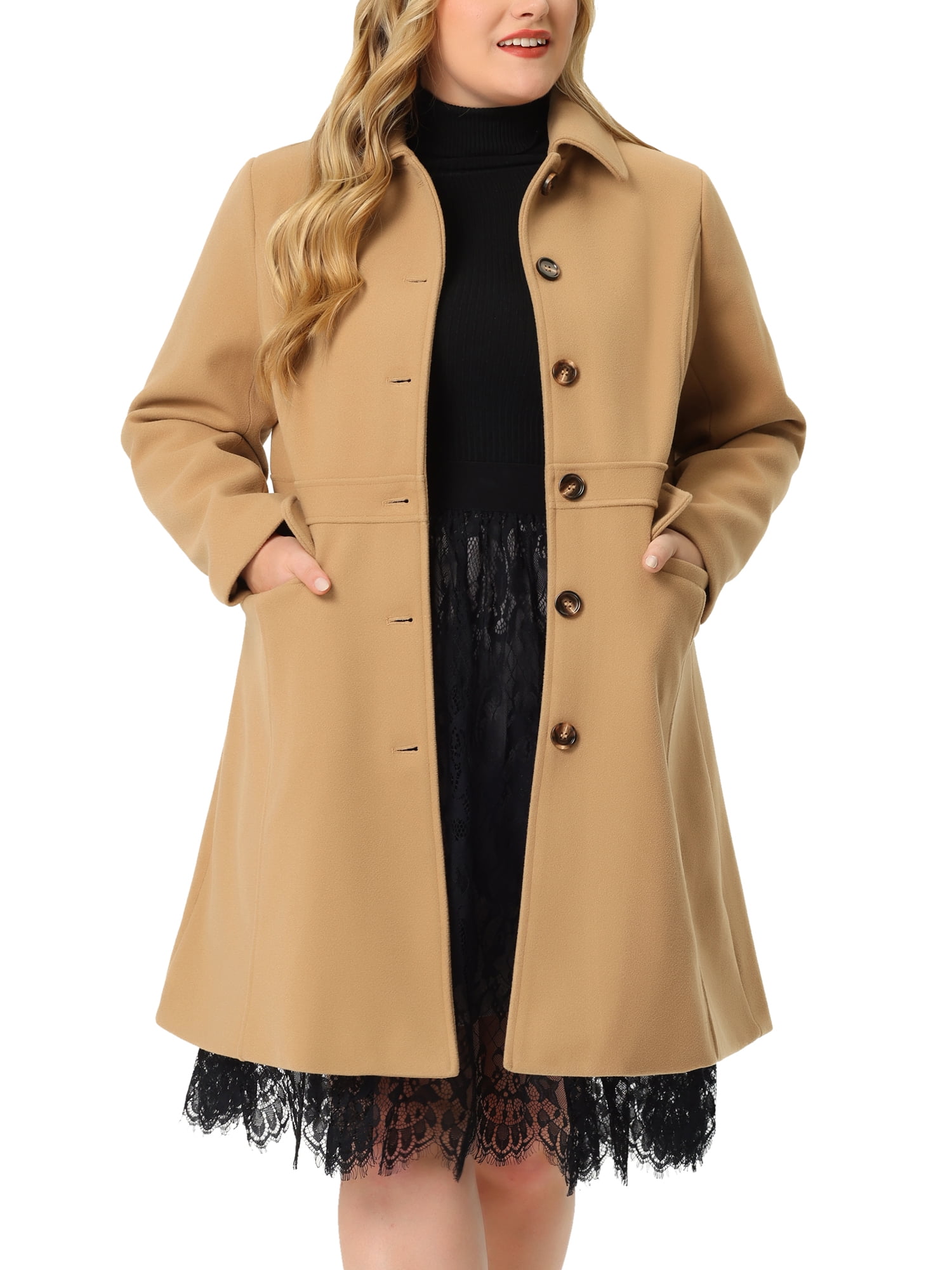 Agnes Orinda Women's Plus Size Coat Solid Single Breasted Long Fall ...