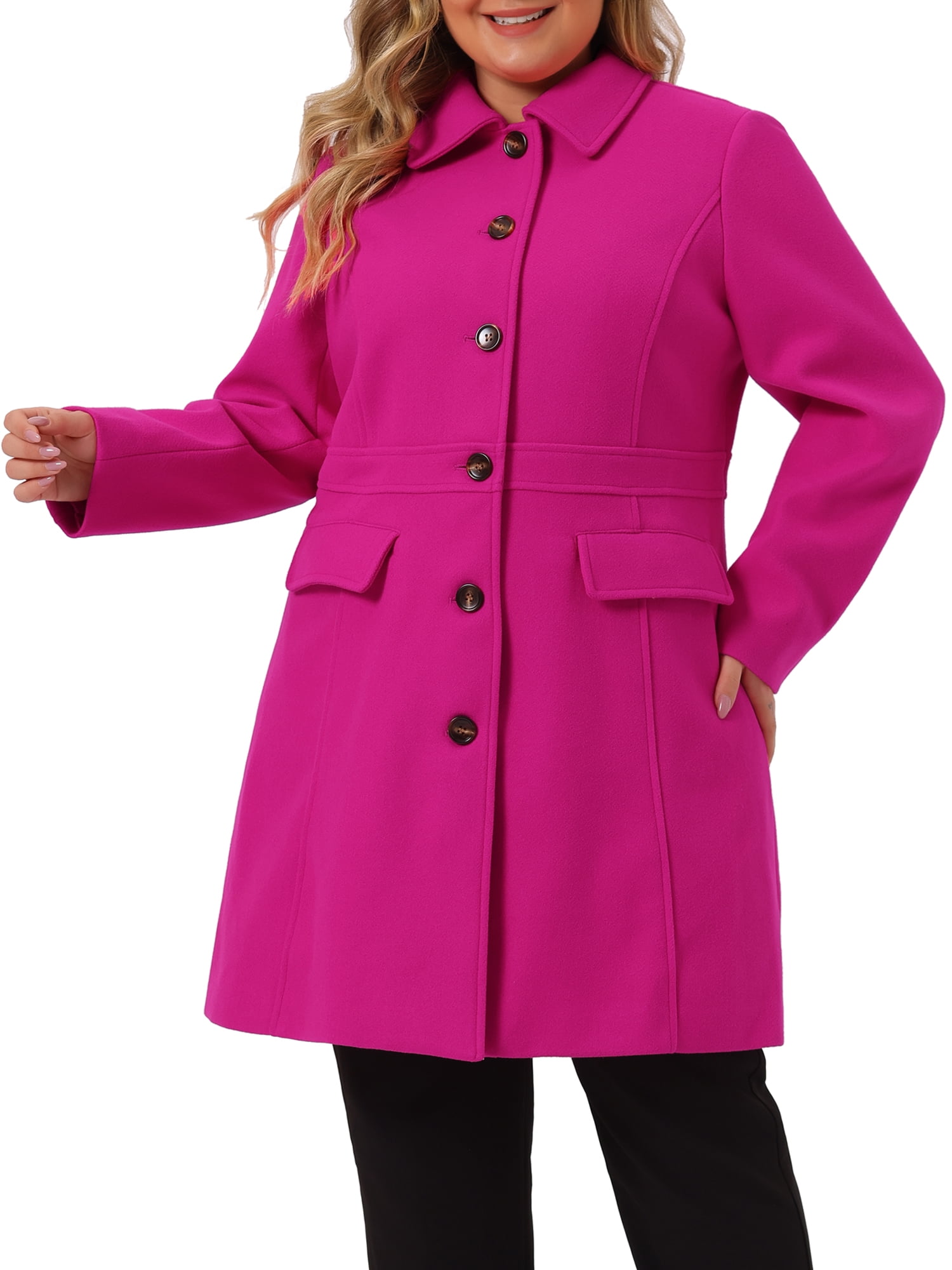Agnes Orinda Women's Plus Size Coat Solid Single Breasted Long Fall ...