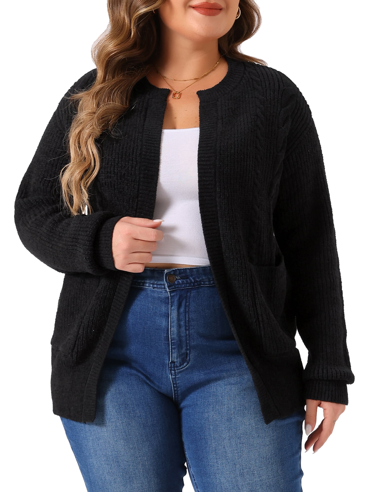 Agnes Orinda Women's Sweater Cardigans Plus Size Long Sleeve Crew Neck Classic Knit Cardigan ...