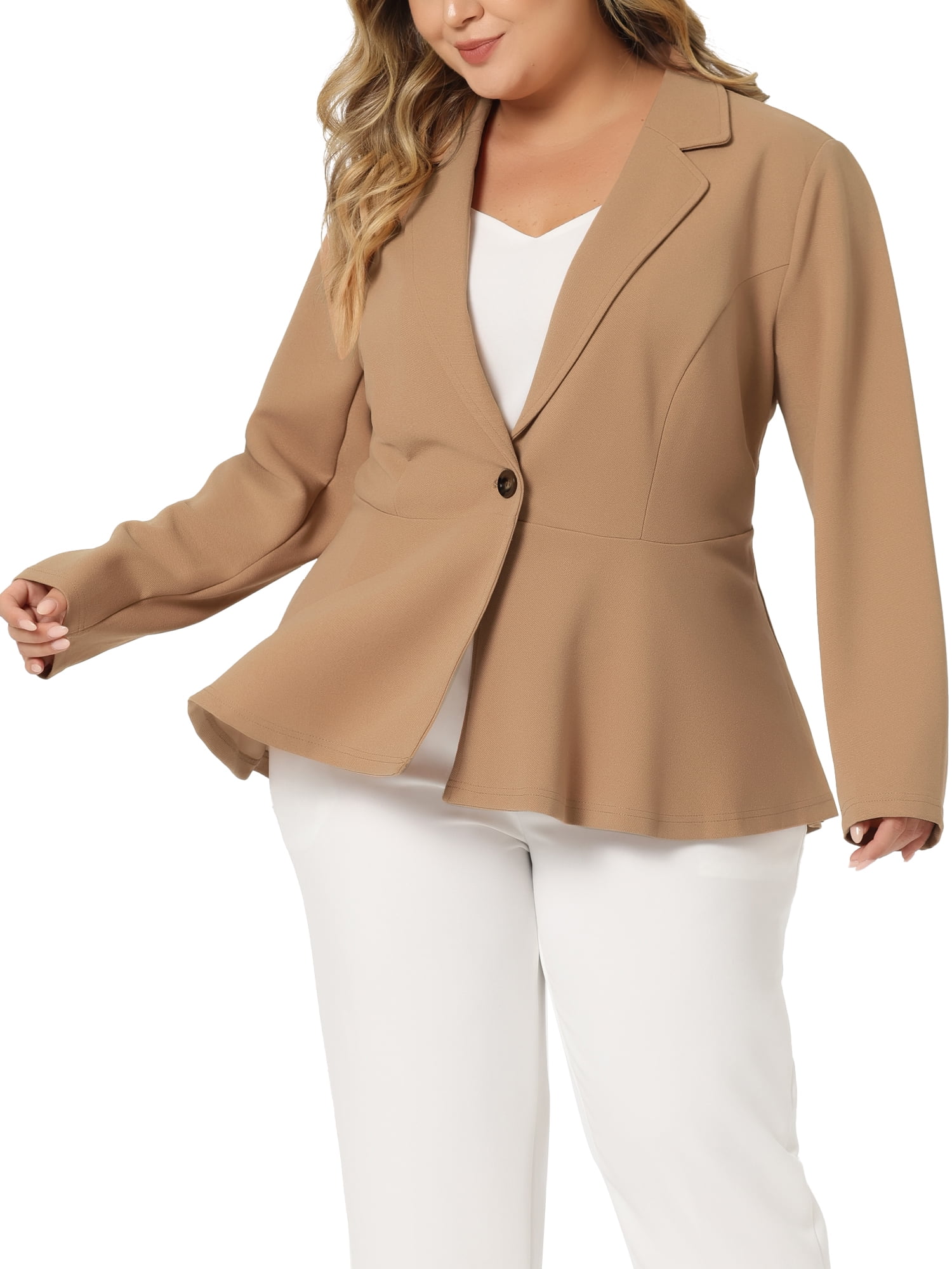 Agnes Orinda Women's Plus Size Blazer Button Notch Panel Ruffle Peplum ...