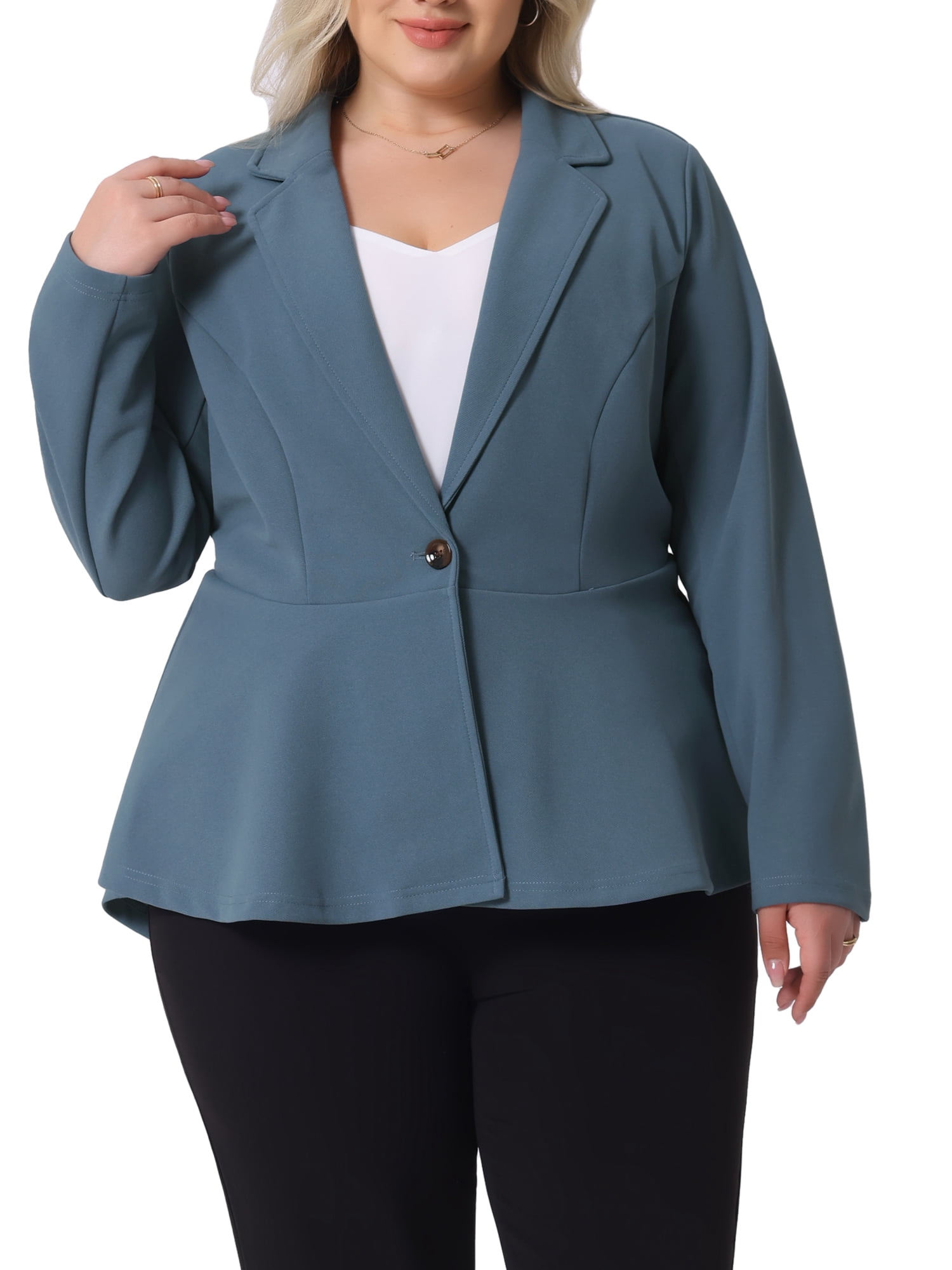 Agnes Orinda Womens Plus Size Blazer Button Notch Panel Ruffle Peplum ...