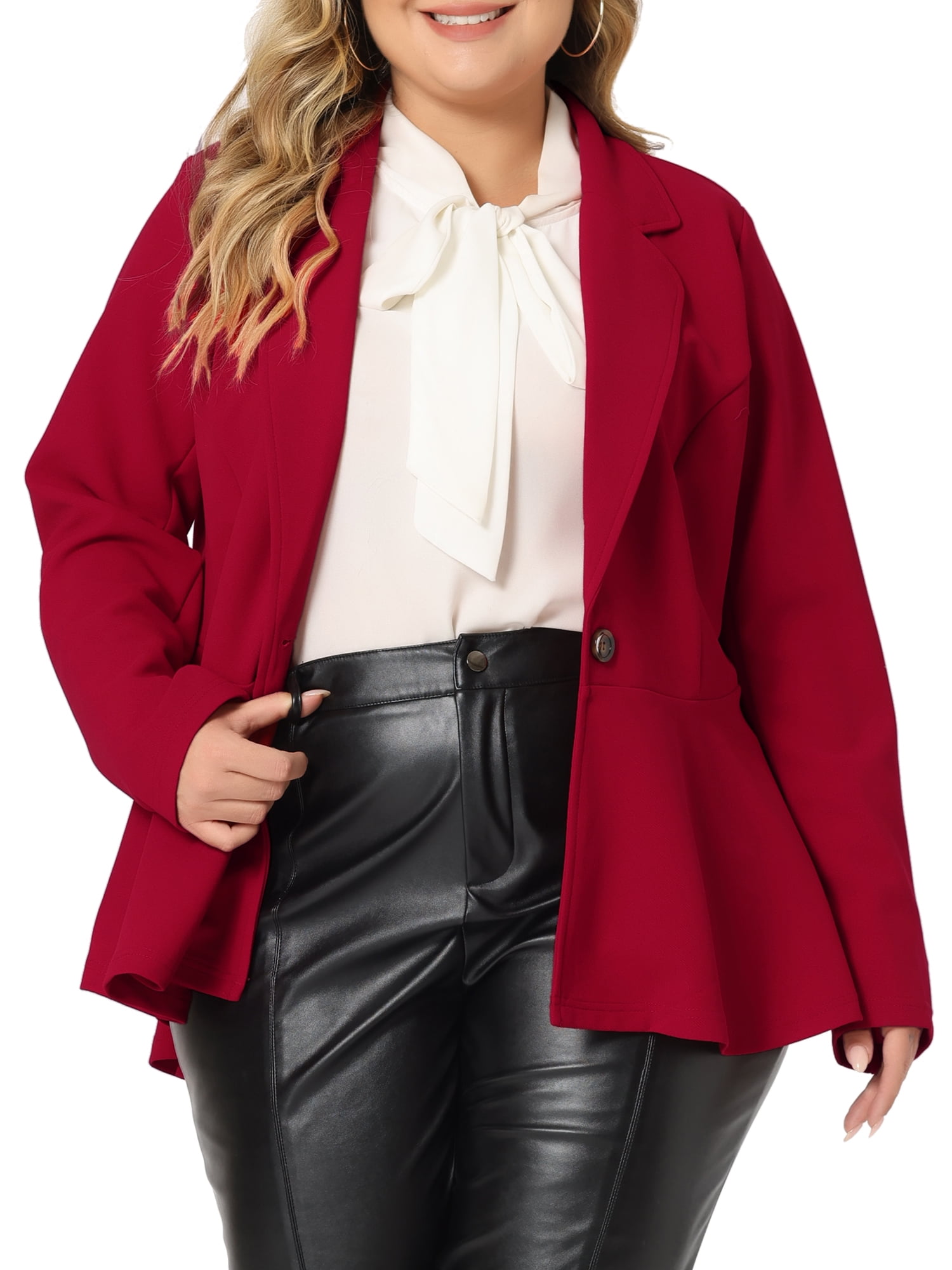 Agnes Orinda Women's Plus Size Blazer Button Notch Panel Ruffle Peplum ...