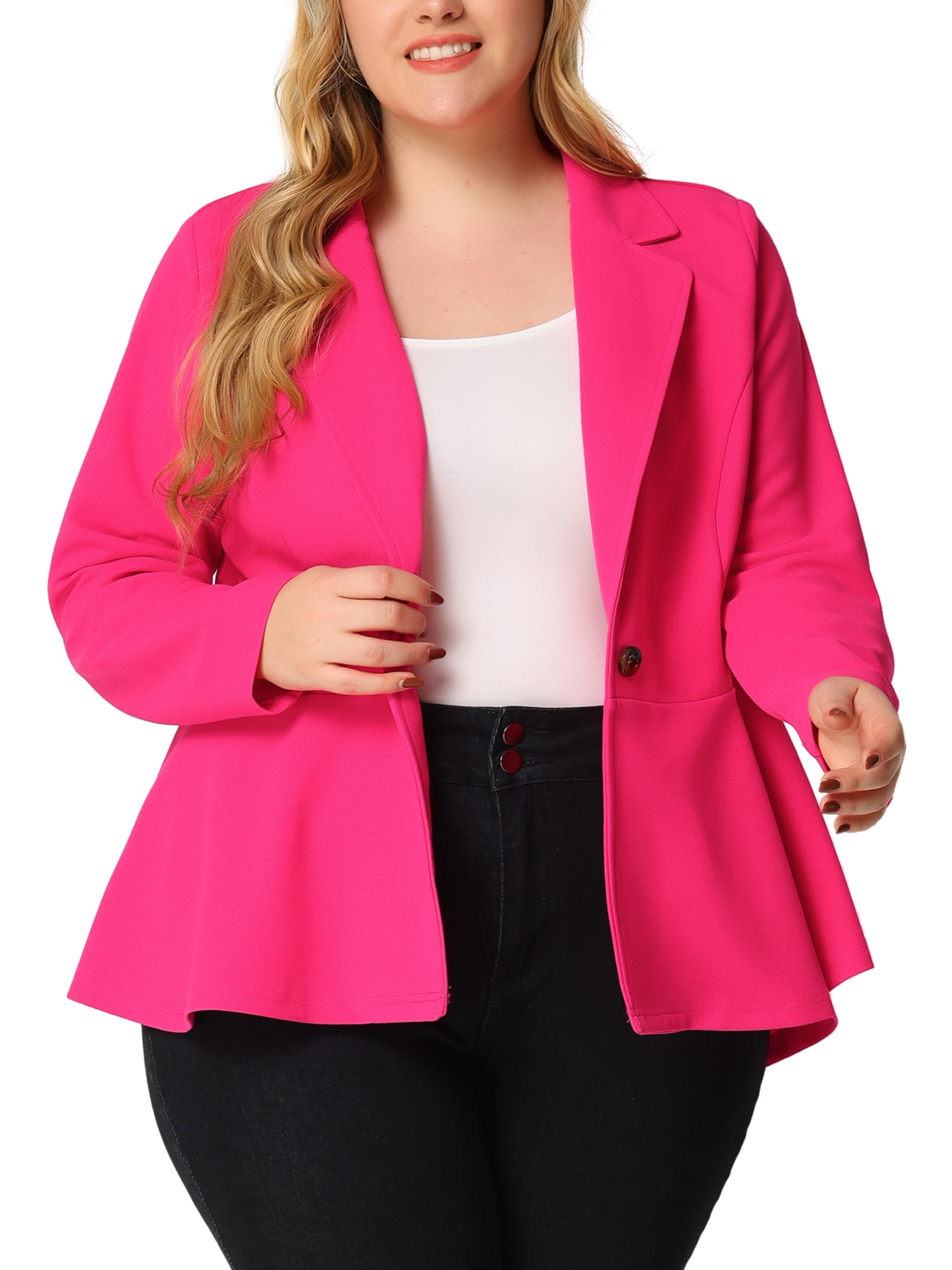 Agnes Orinda Women's Plus Size Blazer Button Notch Panel Ruffle Peplum ...