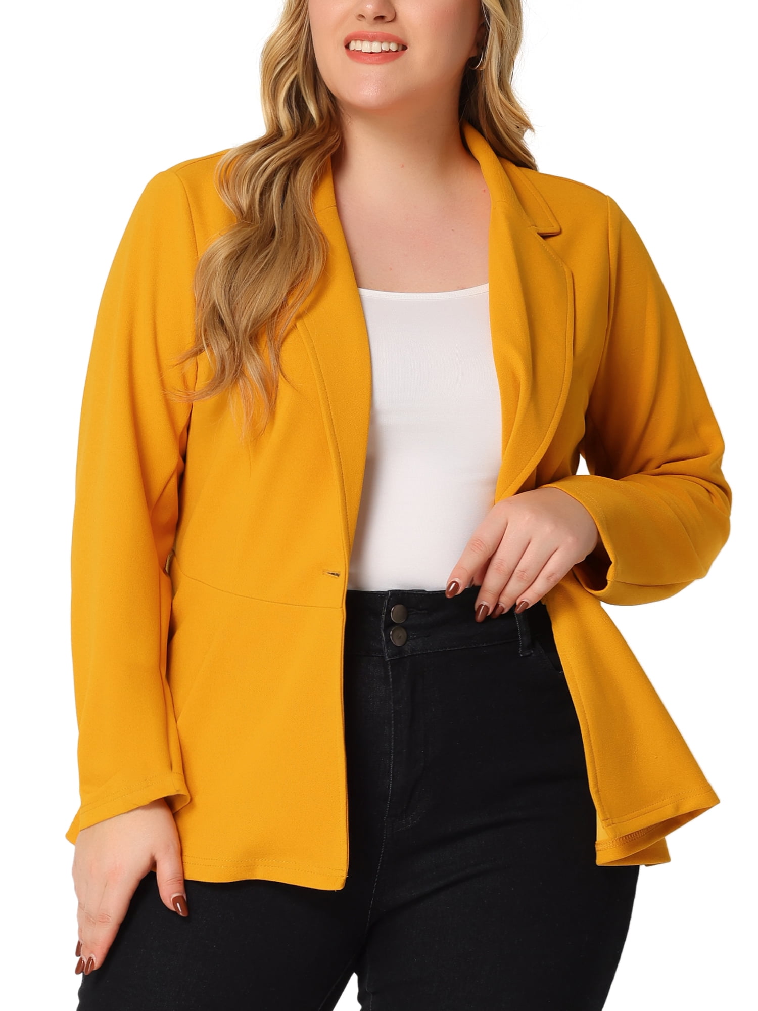 Agnes Orinda Women's Plus Size Blazer Button Notch Panel Ruffle Peplum ...