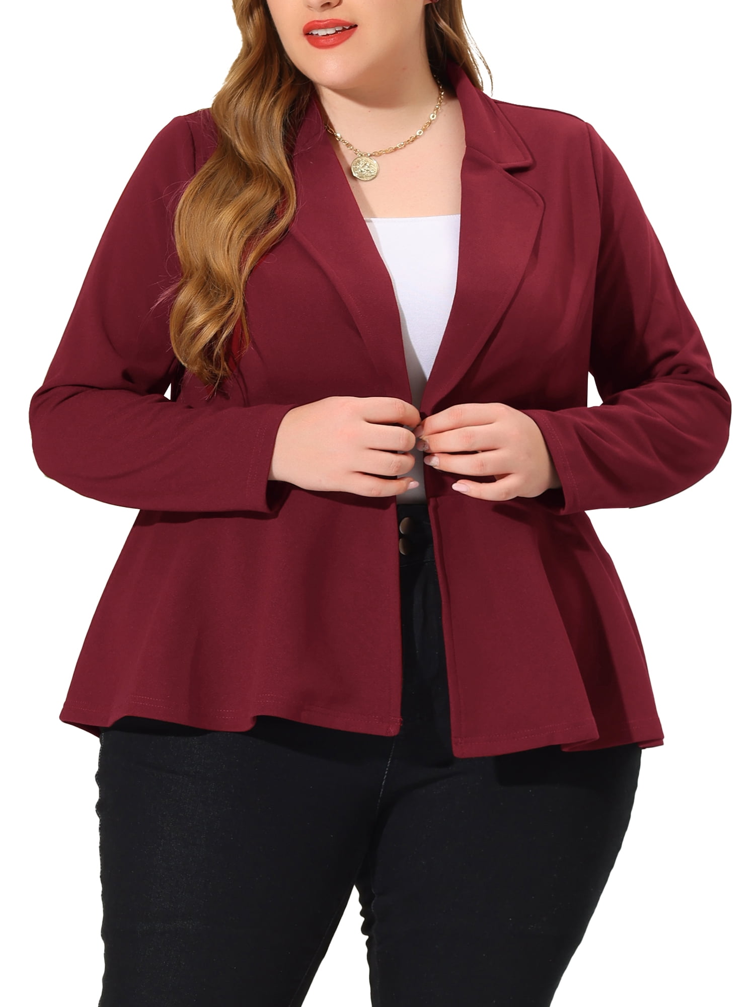 Agnes Orinda Womens Plus Size Blazer Button Notch Panel Ruffle Peplum ...
