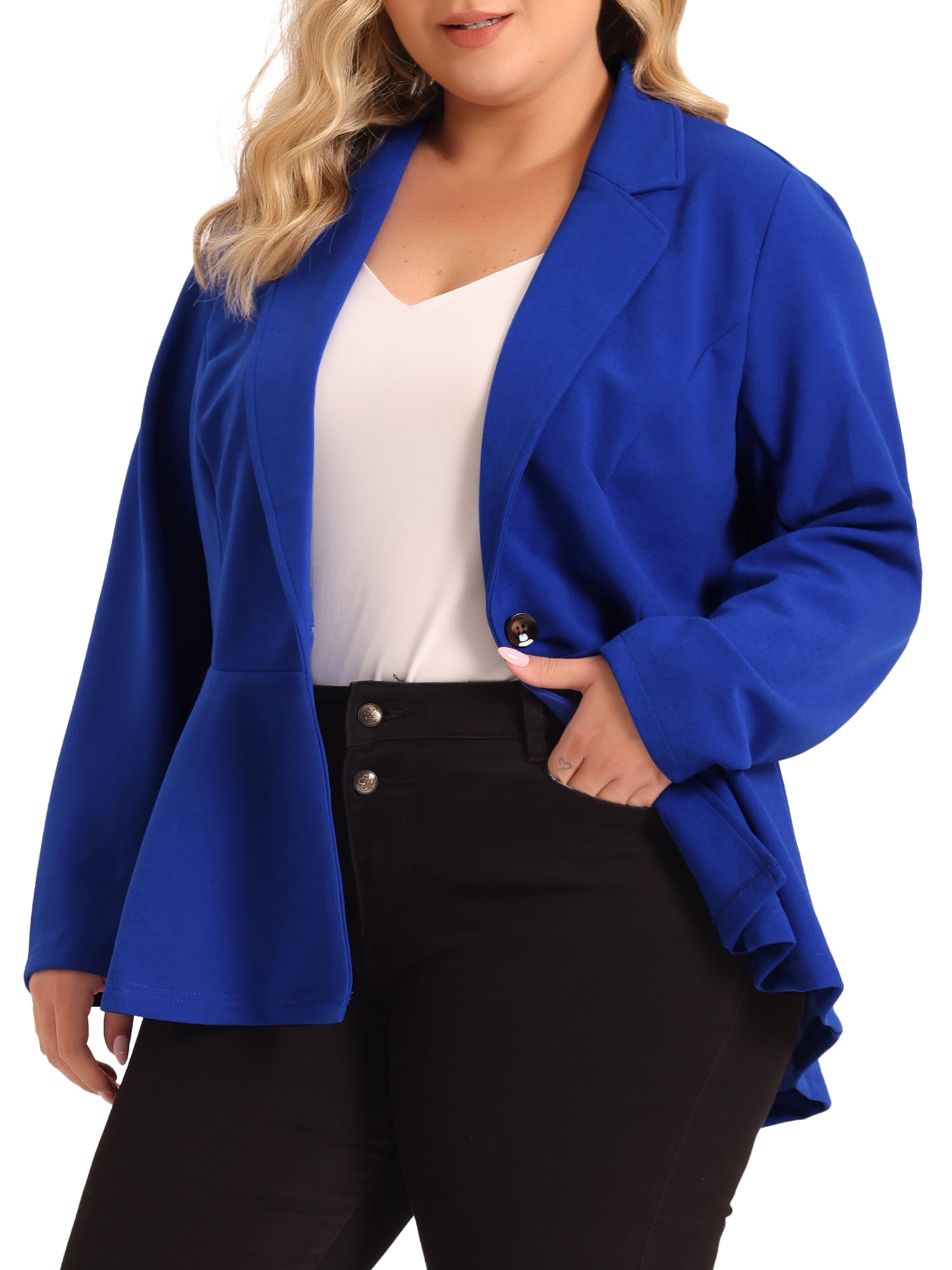 Agnes Orinda Women's Plus Size Blazer Button Notch Panel Ruffle Peplum ...