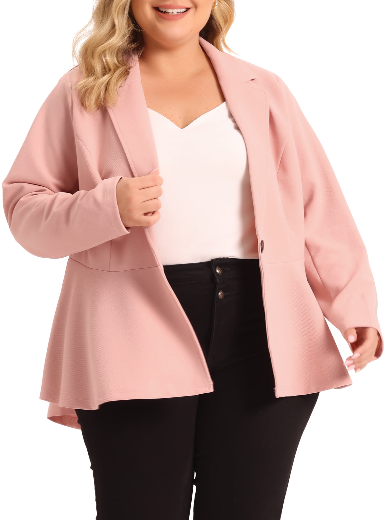 Agnes Orinda Womens Plus Size Blazer Button Notch Panel Ruffle Peplum ...