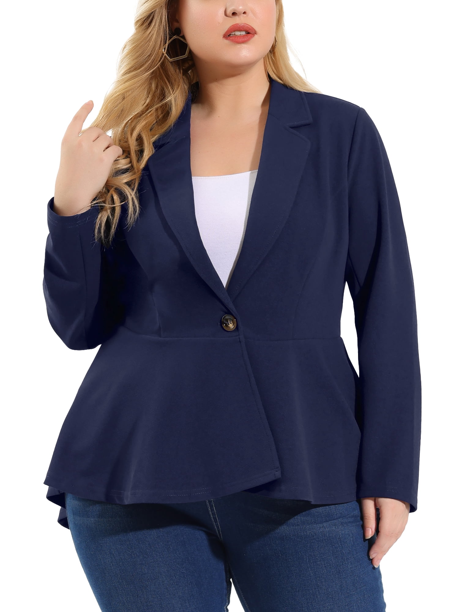 Agnes Orinda Women's Plus Size Blazer Button Notch Panel Ruffle Peplum ...