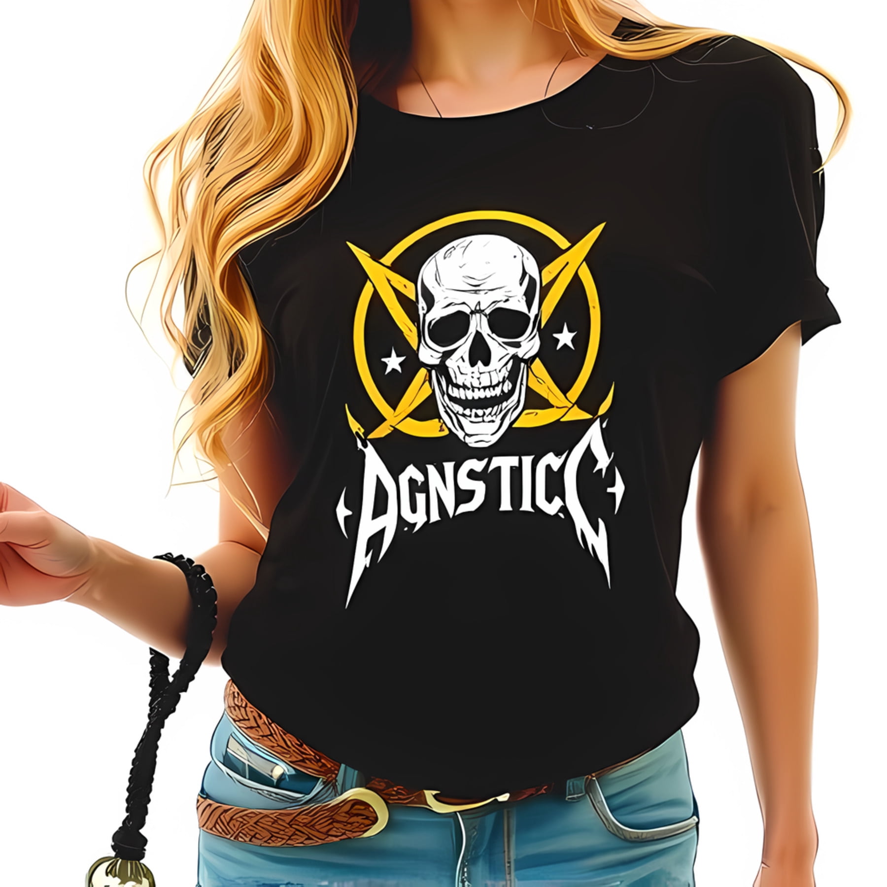 Agnostic Graphic Tee - Black Cotton Short Sleeve T-Shirt with Yellow ...