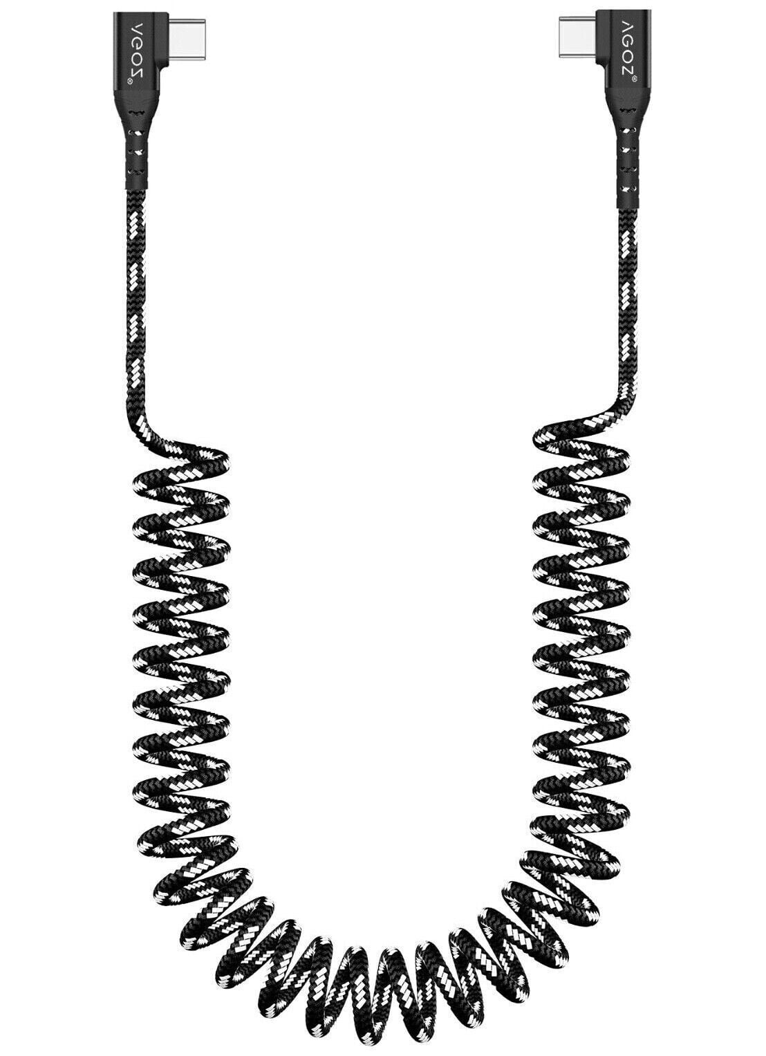 Agoz Coiled Black Braided Coiled USB C to USB C Right Angle Cable Fast ...