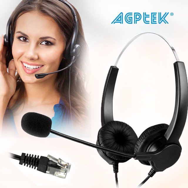 Agptek Hands-free Call Center Noise Cancelling Corded Binaural Headset ...