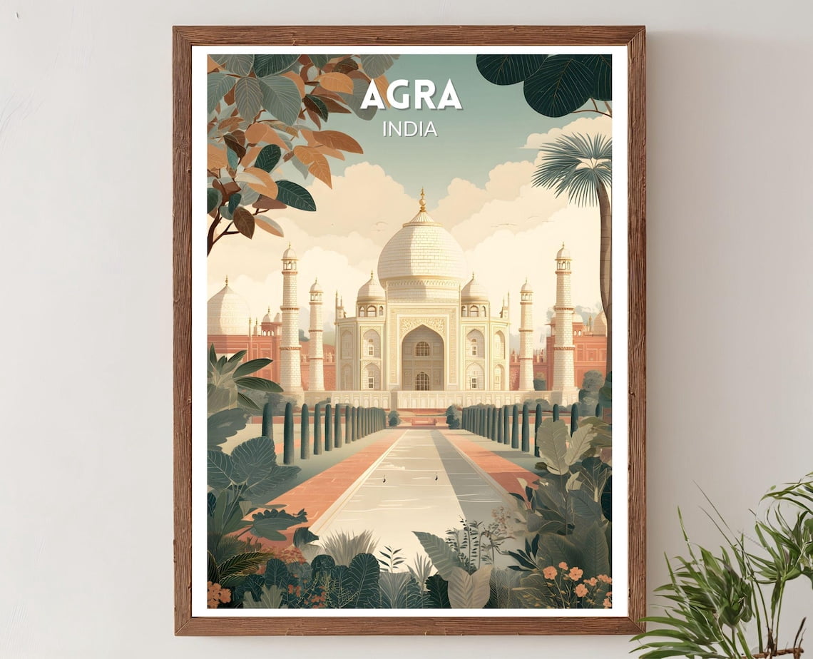 Agra India Retro Travel Mid Century Modern Vintage Taj Mahal Art Asia ...