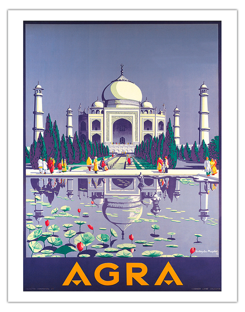 Agra India - Taj Mahal - Vintage Travel Poster by Gobinda Mandal c.1937 ...
