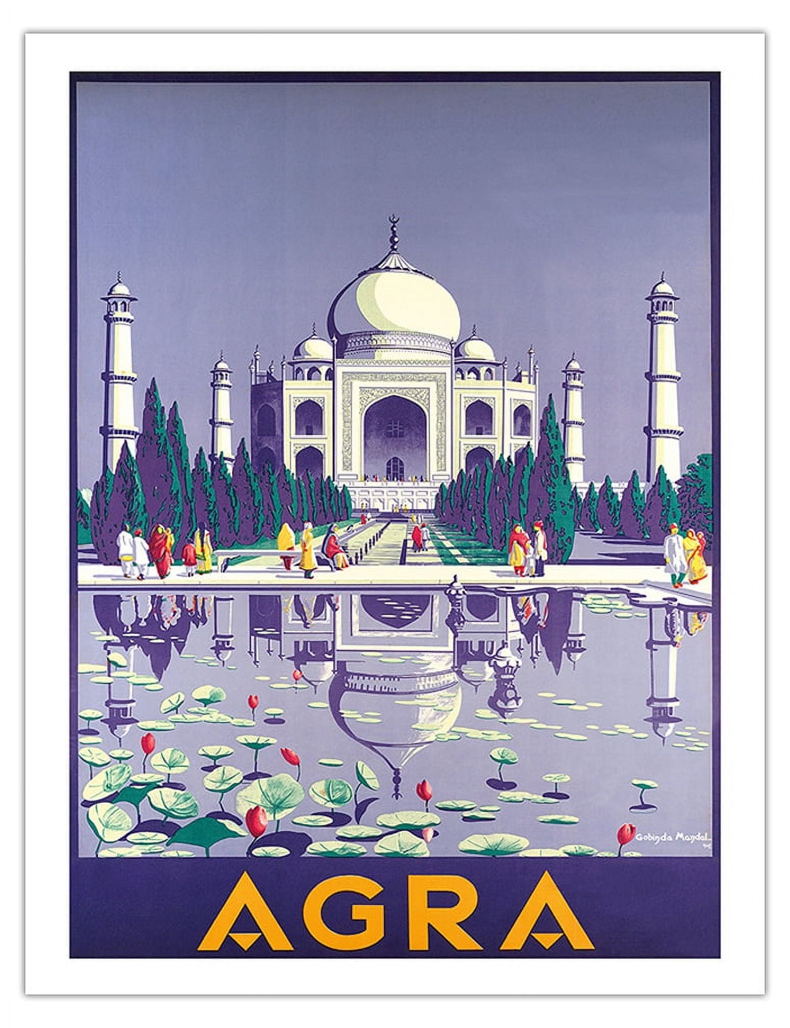 Agra India - Taj Mahal - Vintage Travel Poster by Gobinda Mandal c.1937 ...
