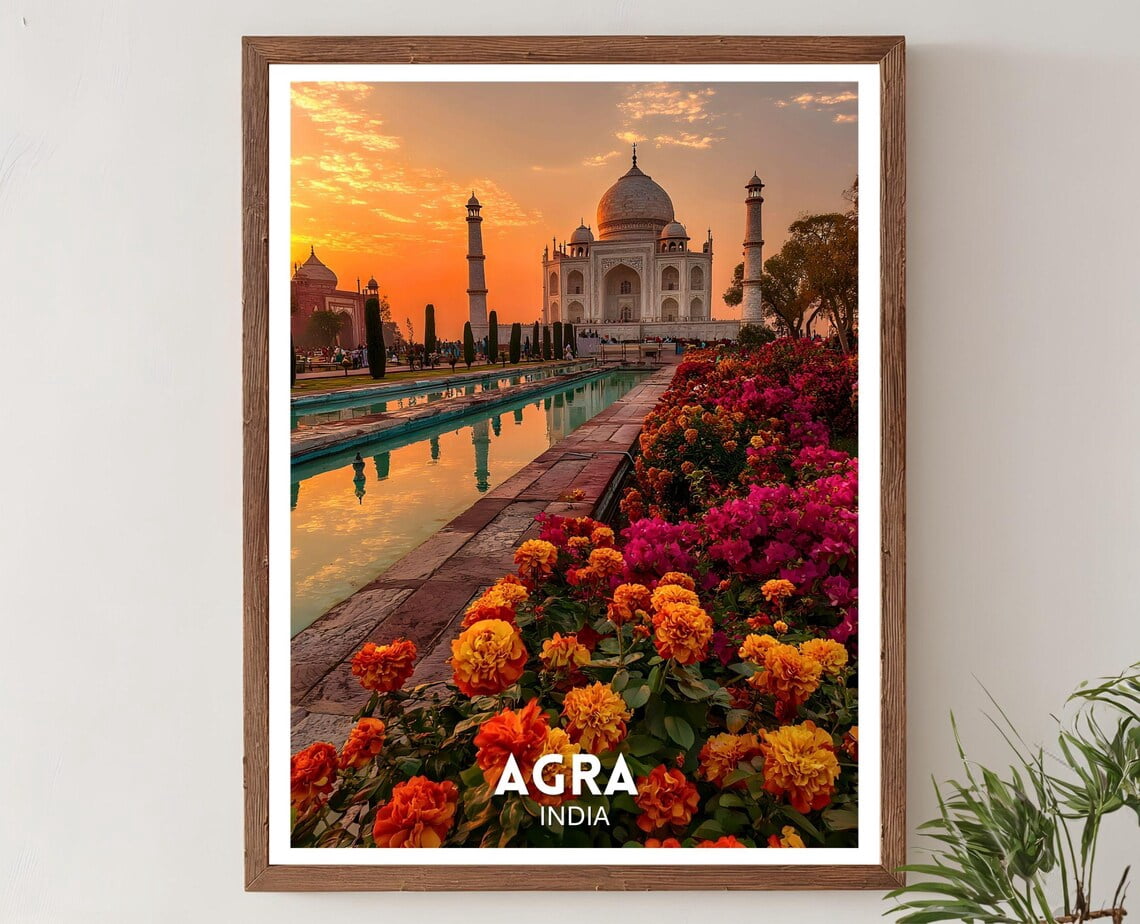 Agra Travel India Wall Art Agra Taj Mahal Artwork Vintage India Agra ...