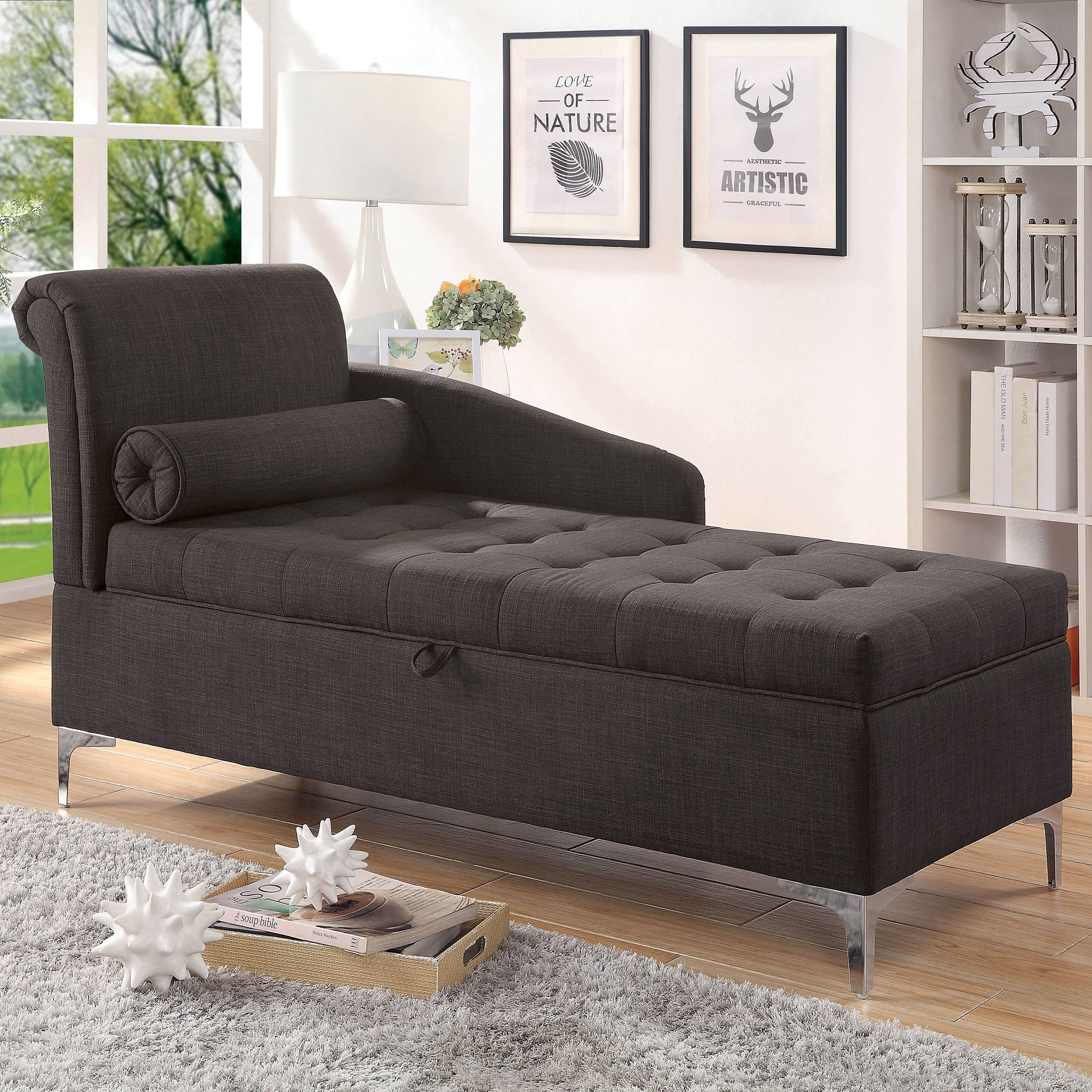 Agra Tufted Fabric Storage Chaise, Gray - Walmart.com