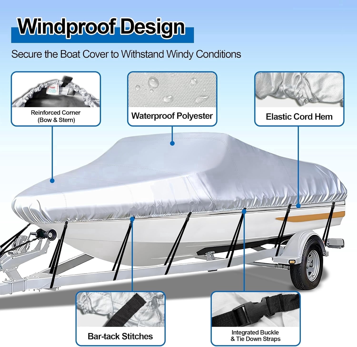 Agricasst 18-20FT Trailerable Boat Cover, 1200D Heavy Duty Waterproof ...