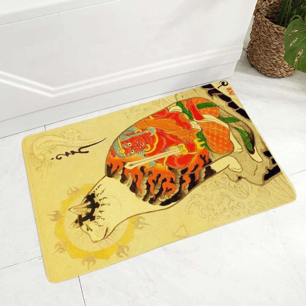 Agriism Vintage Japanese Samurai Cat Doormat with Non Slip Backing ...