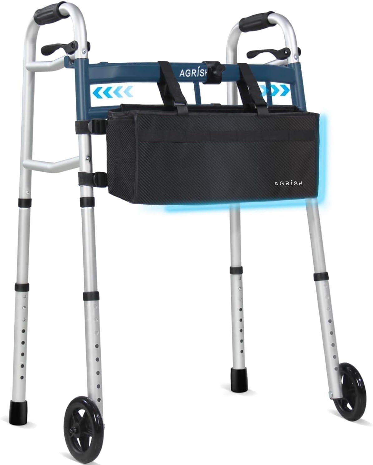 Agrish Standard Narrow Folding Walker with 5" Wheels - 6 Adjustable ...