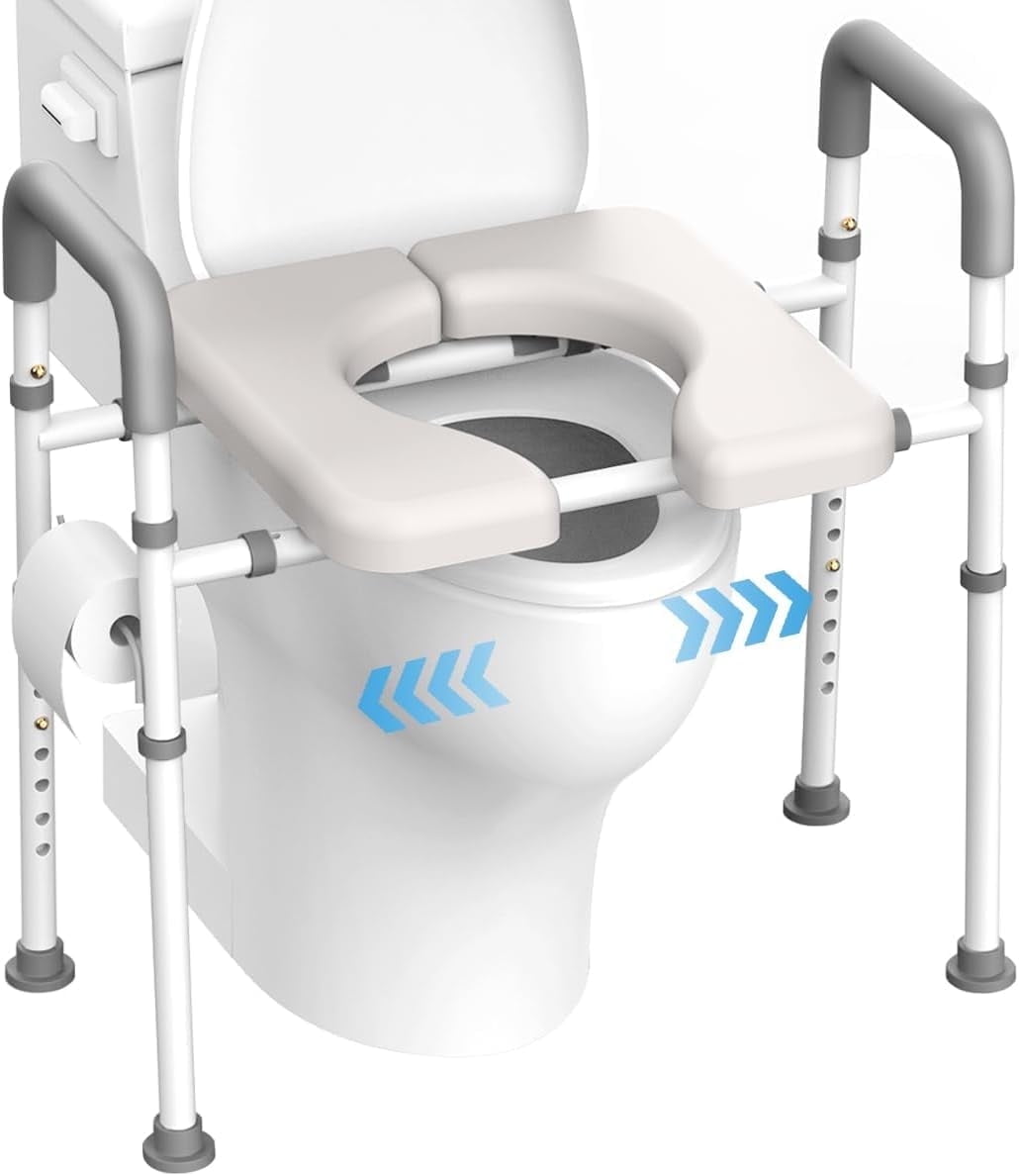 Agrish Raised Toilet Seat with Handles & Padded - Adjustable Width & Height for Seniors and ...