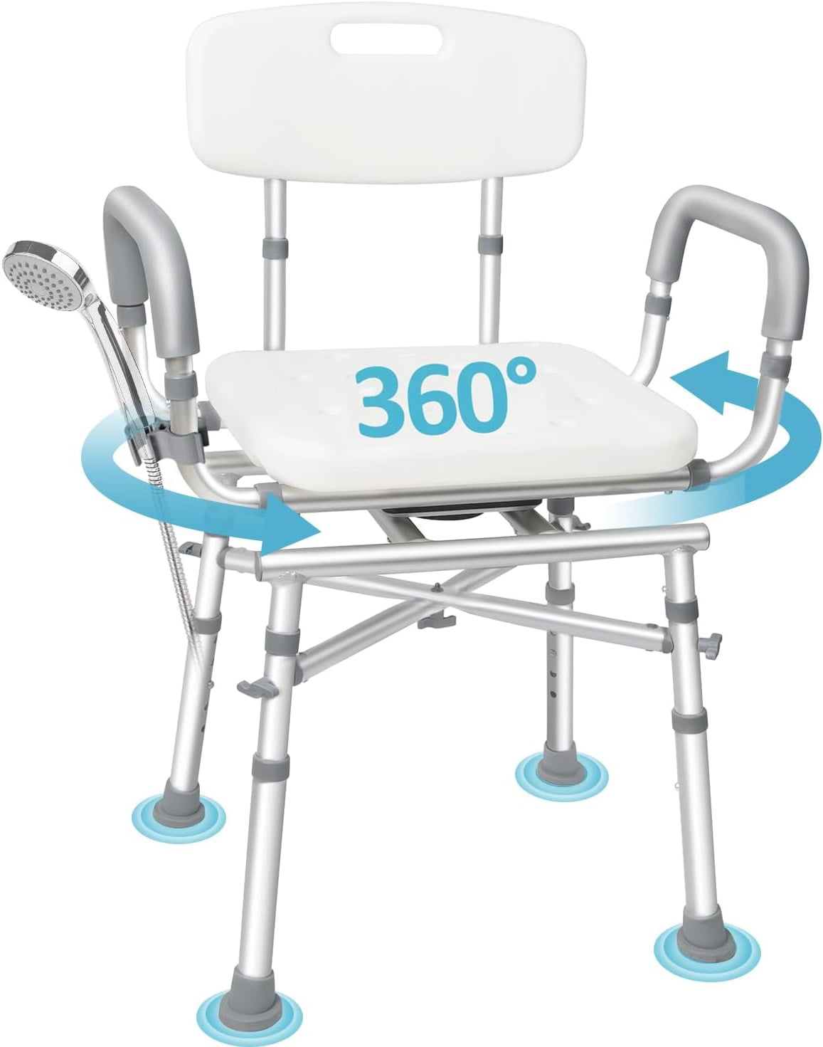 Agrish Swivel Shower Chair with Removable Arms & Back – 400lbs Capacity ...