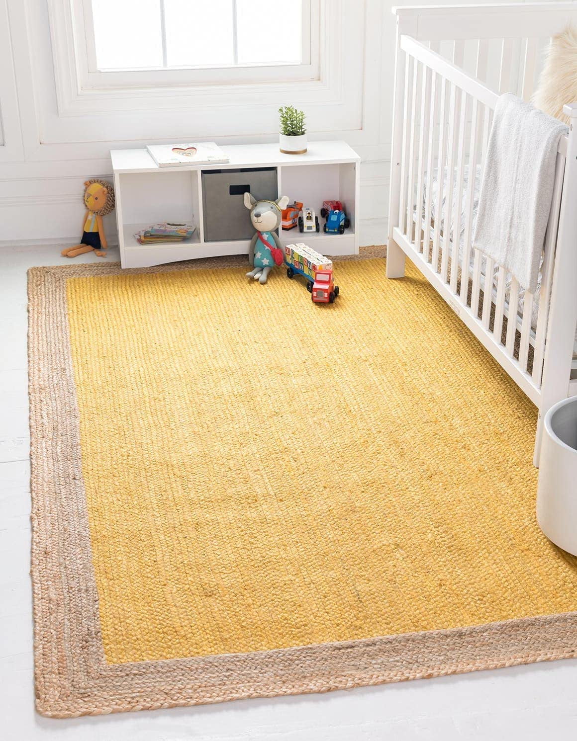 Agro Richer Yellow Dye Beige Border Natural Jute Square Area Rugs for ...