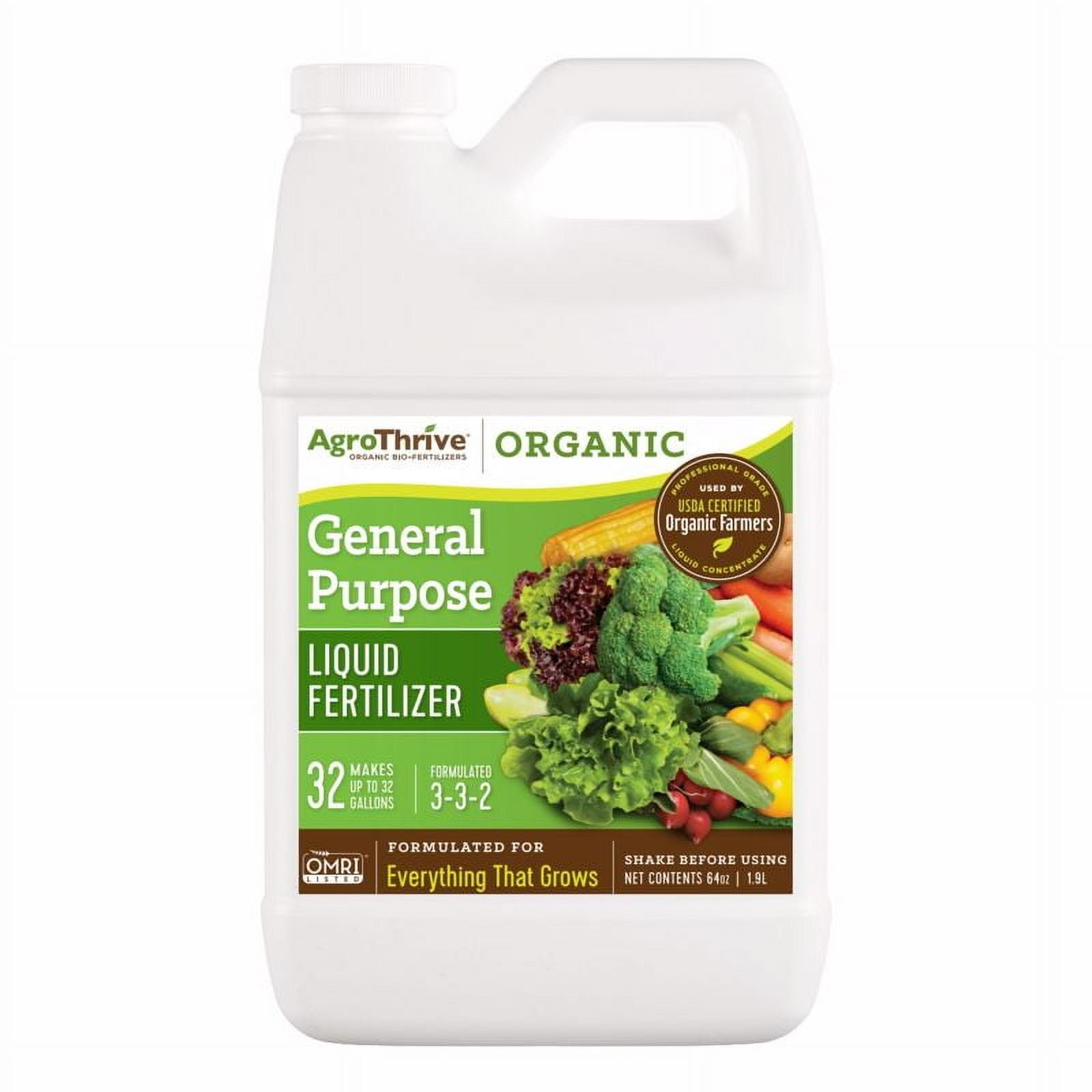 AgroThrive Organic Fertilizer - 3-3-2 General Purpose 64 oz - Walmart.com