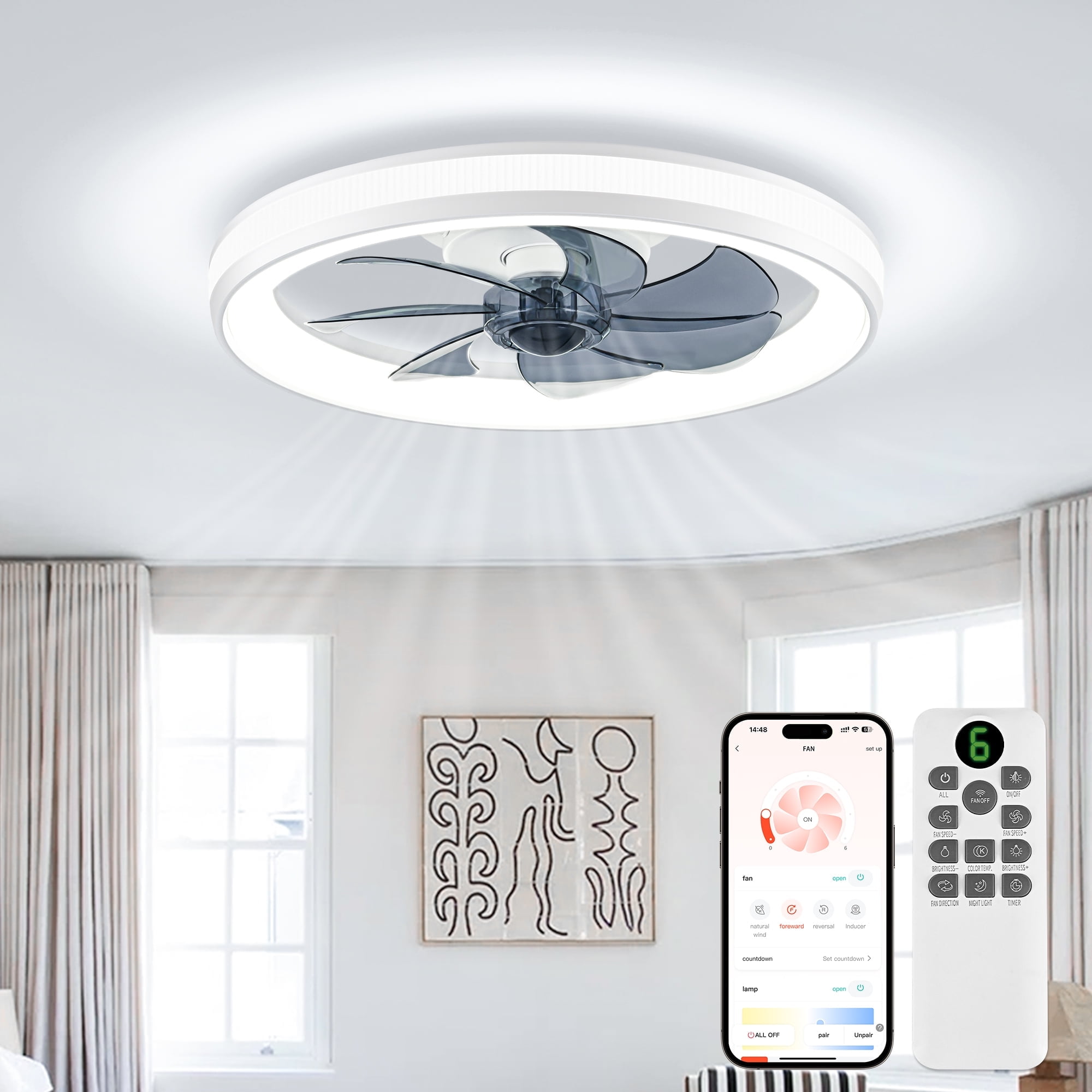 Agtana 20" Ceiling Fans with Lights & Remote Control, 3 Color Temperatures 6 Speeds Ceiling Fan ...