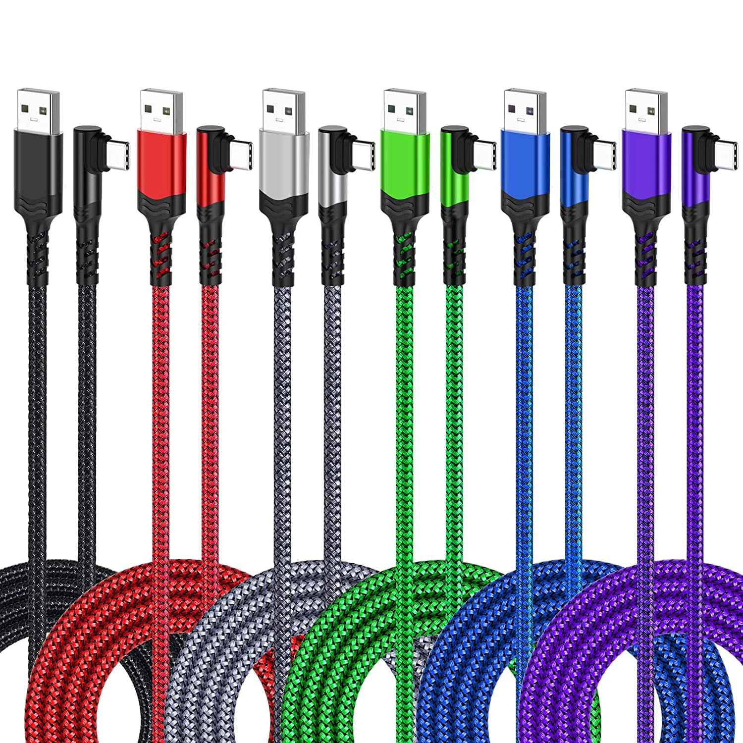 6-Pack 10ft USB C Cable 90 Degree Long Nylon Braided USB a to USB c ...