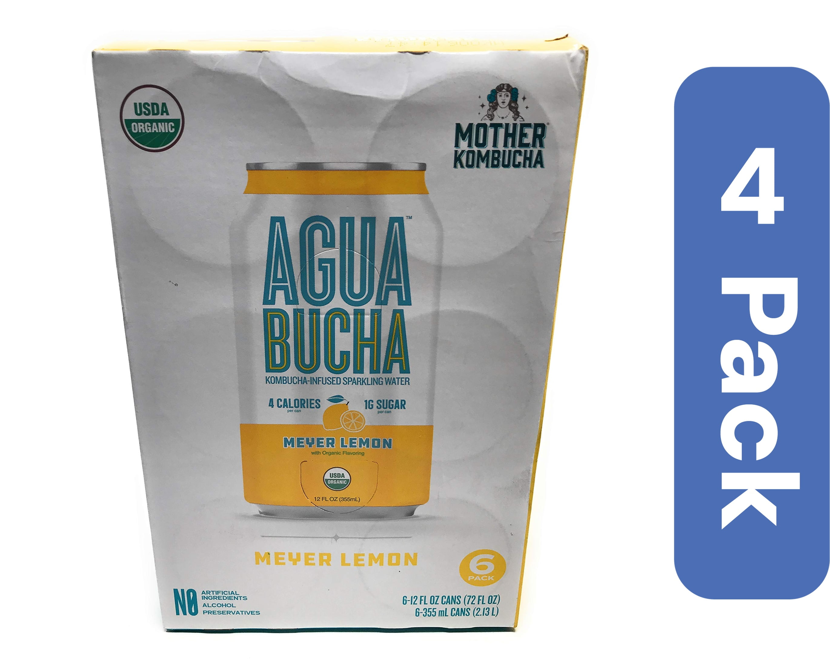 Agua Bucha Sparkling Kombucha Lemon 6-Pack 72 fl oz (Pack Of 4 ...