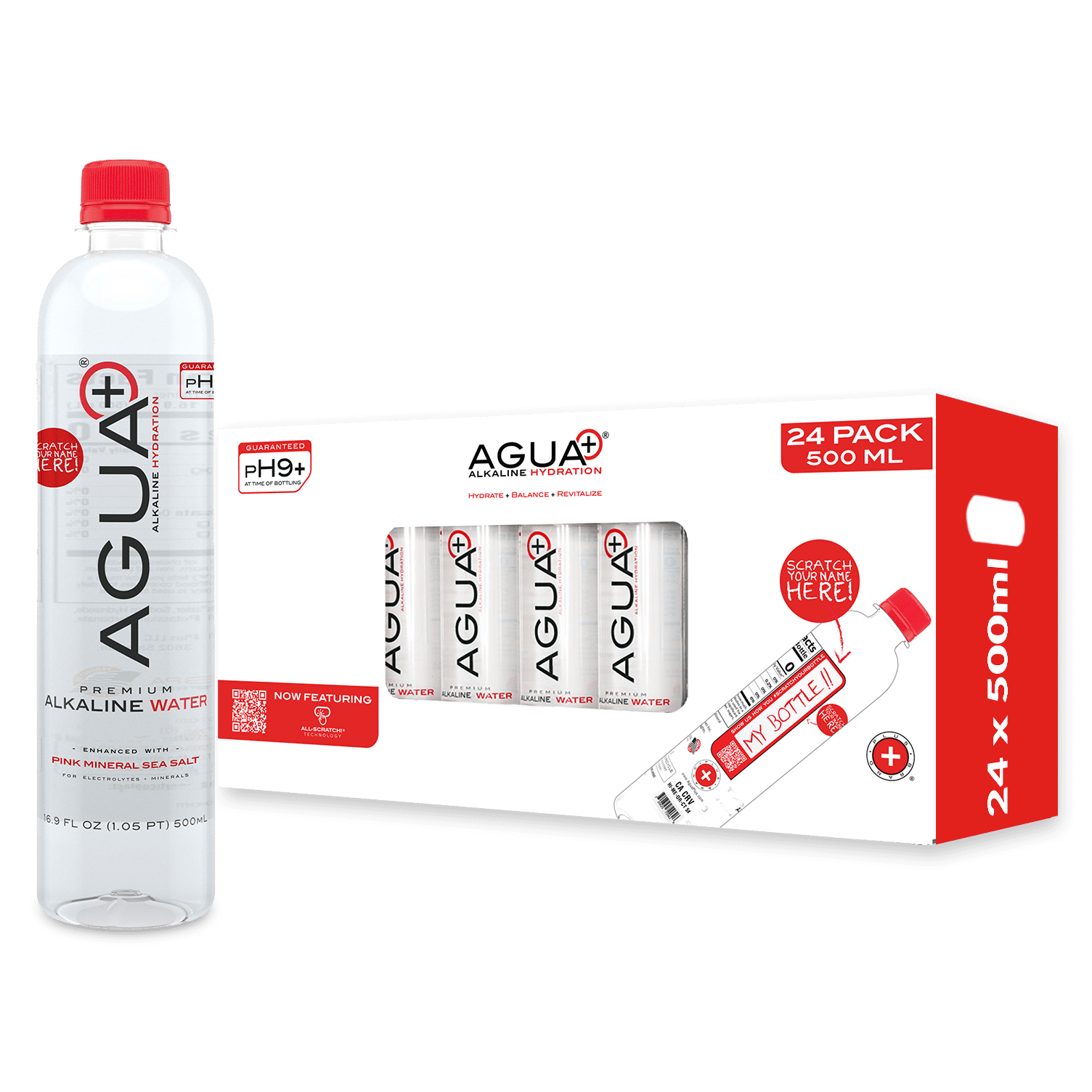 Agua Plus pH9+ Alkaline Water Bottles - 16.9 fl oz Drinking Water ...