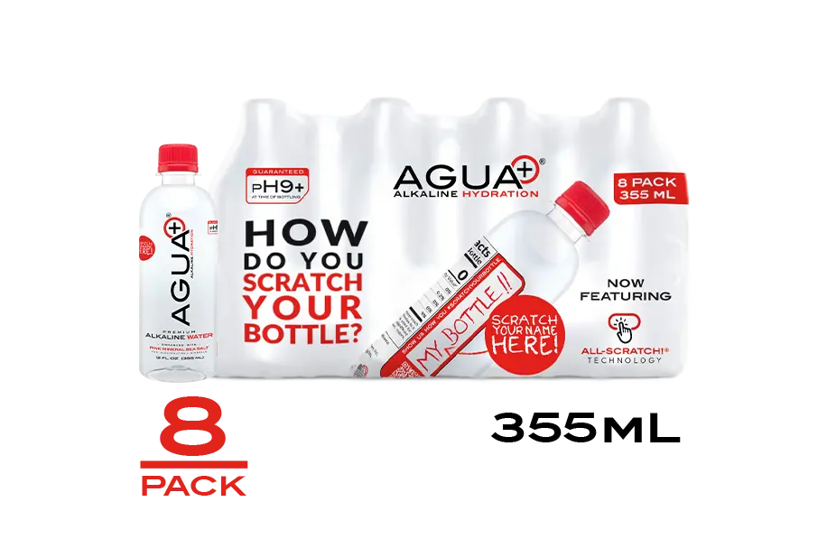 Agua Plus pH9+ Alkaline Water Bottles - 12 fl oz Drinking Water Bottles - Enhanced with Pink ...