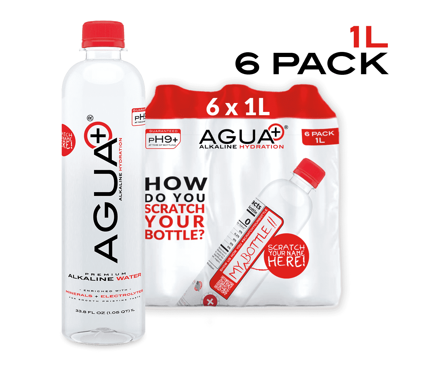 Agua Plus pH9+ Alkaline Water Bottles - 33.8 fl oz Drinking Water ...