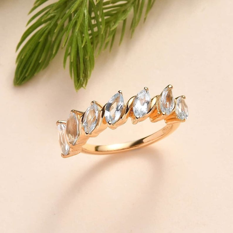 Aguamarine Wedding Band, Women full Eternity Band, Rose Gold Wedding Band, Topaz Stacking Band ...