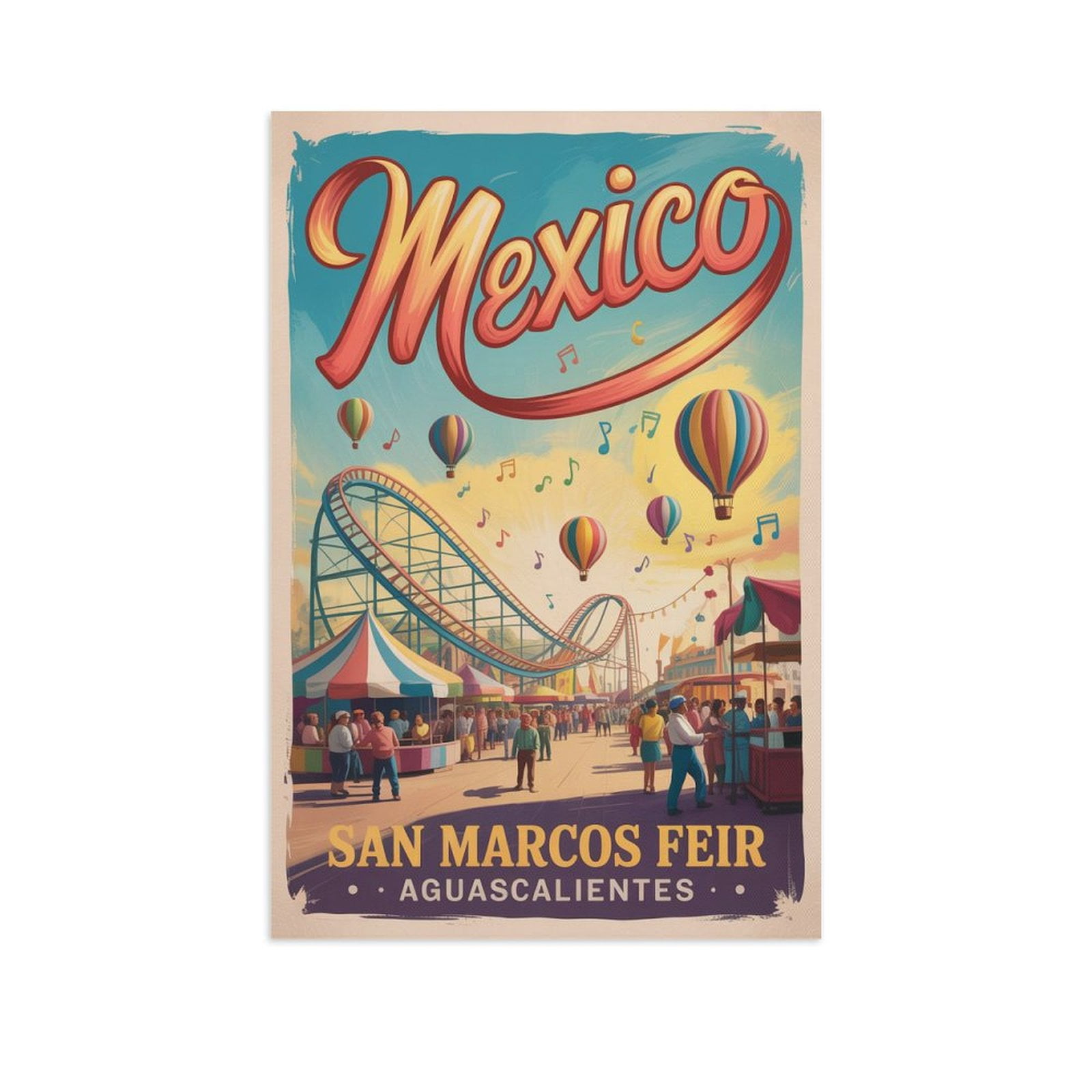 Aguascalientes Vintage City Travel Poster with San Marcos Fair And ...