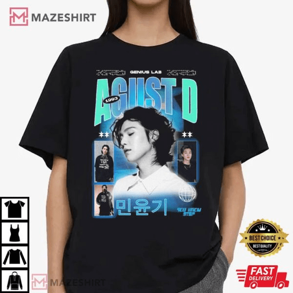 Agust D Genius Lab Suga BTS Kpop Music T Shirt Tee Unisex, Color: Ash ...