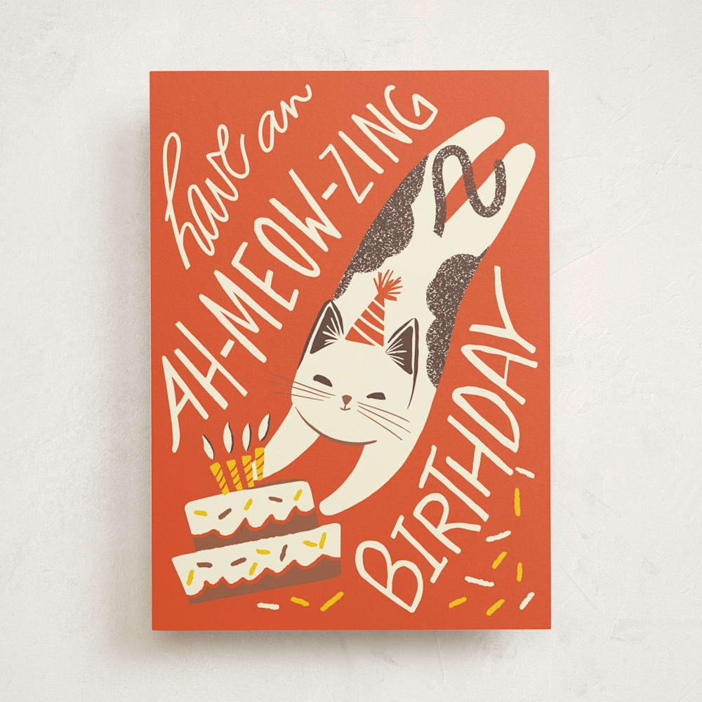 Ah-Meow-Zing Birthday Card – Cute Cat Design with Birthday Cake – Blank ...