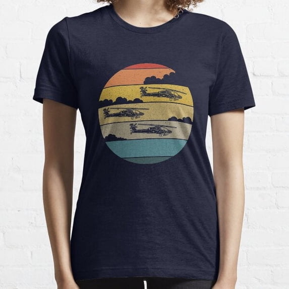 Ah64 Apache Retro Sunset Helicopter Flying Ah64 Apache Gear Essential T ...