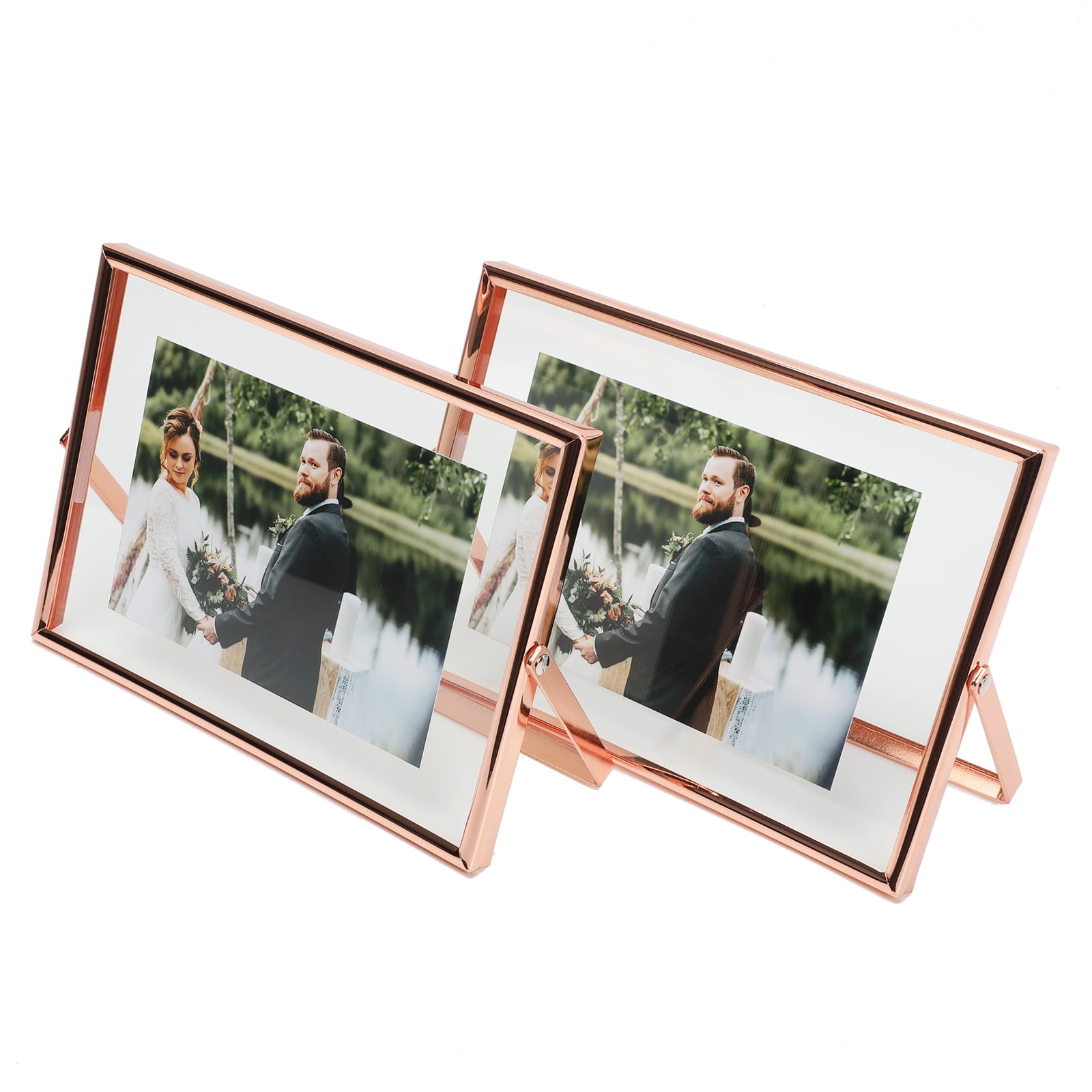 AhaGo 5x7 Rose Gold Floating Picture Frame, 2 Set, Horizontal, For ...