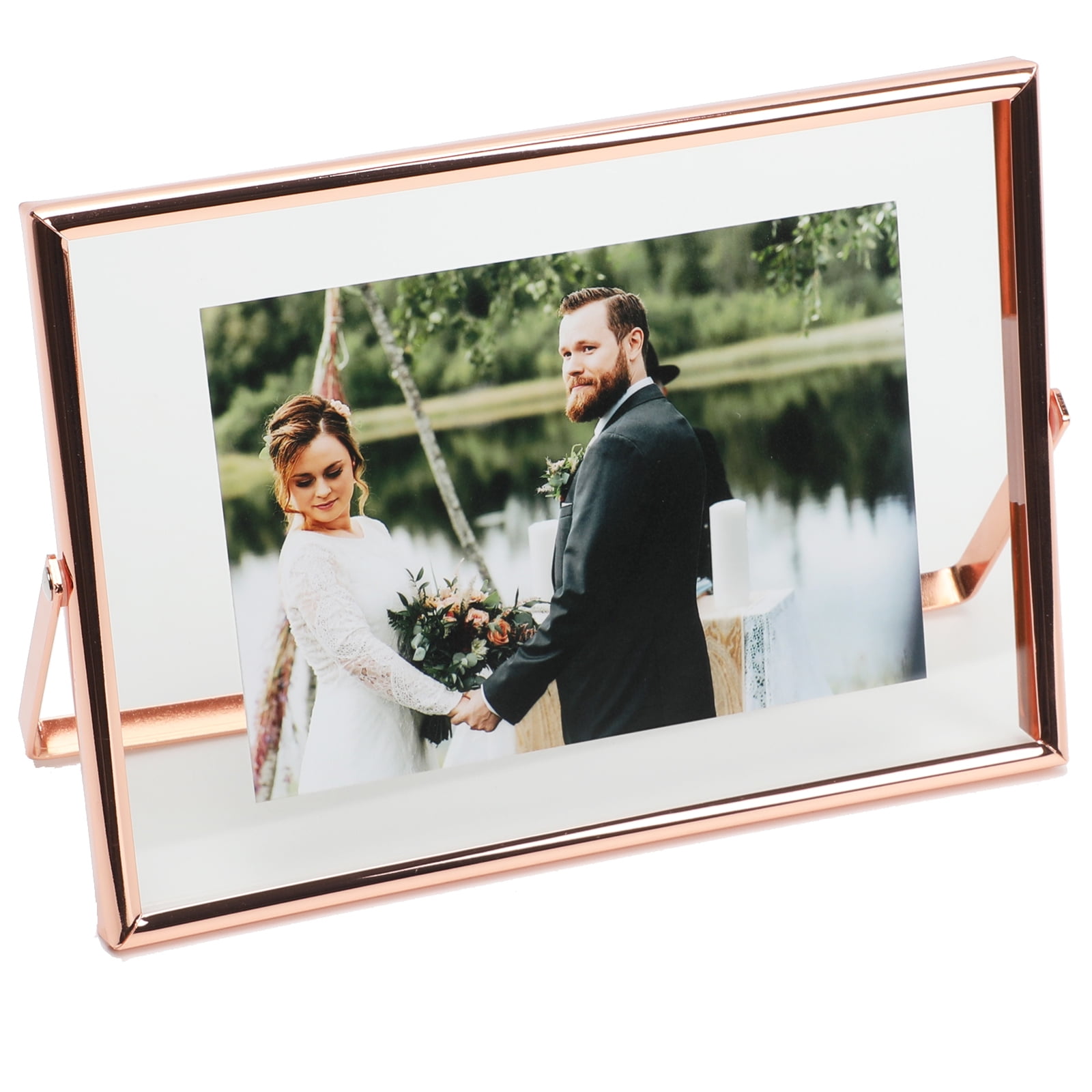 AhaGo 5x7 Rose Gold Floating Picture Frame, Horizontal, For Photo 5x7 ...