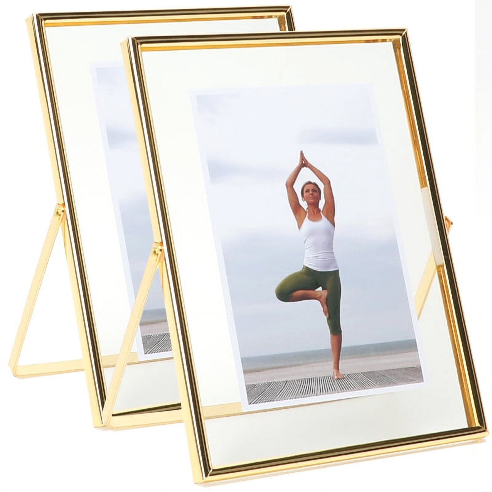 AhaGo Golden Double Glass Picture Frame, 2 Pack, 8x10 for Photo 7x9 ...