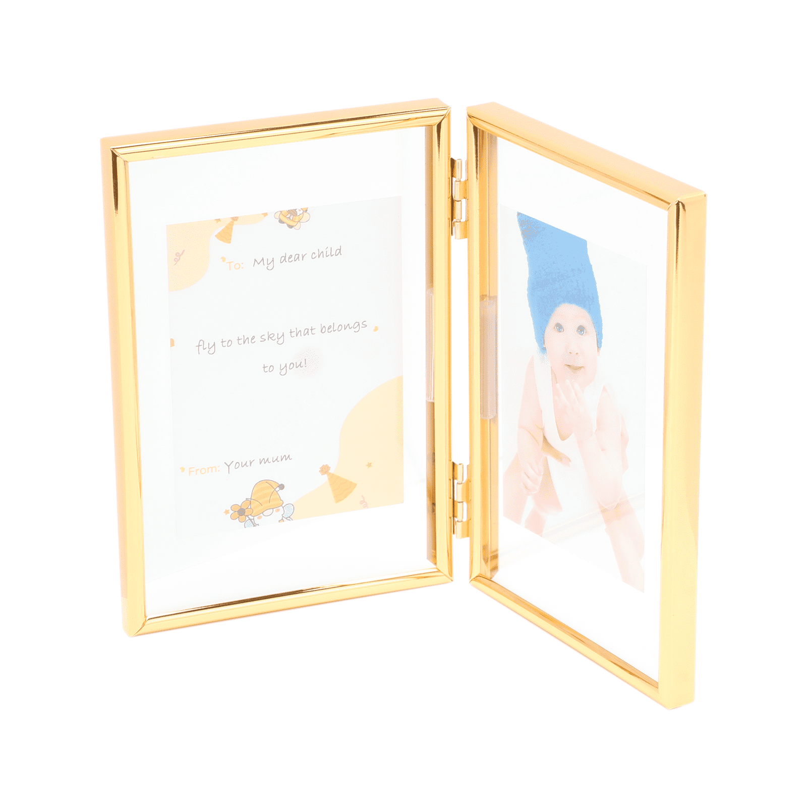 AhaGo Folding Double Frame, Gold Floating Picture Frame with Hinge, 4"× ...
