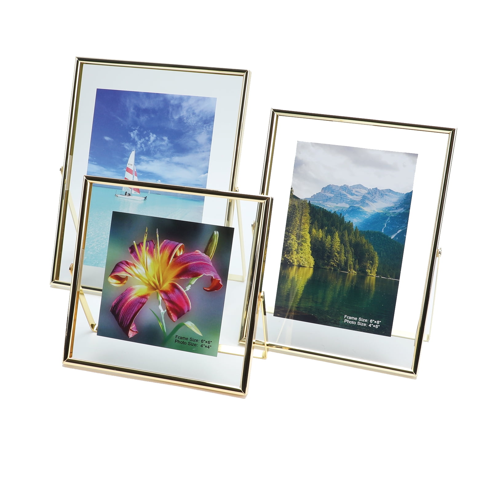 AhaGo Gold Floating Picture Frames, Set of 3 including 6"×6",6"×8",7"×9 ...