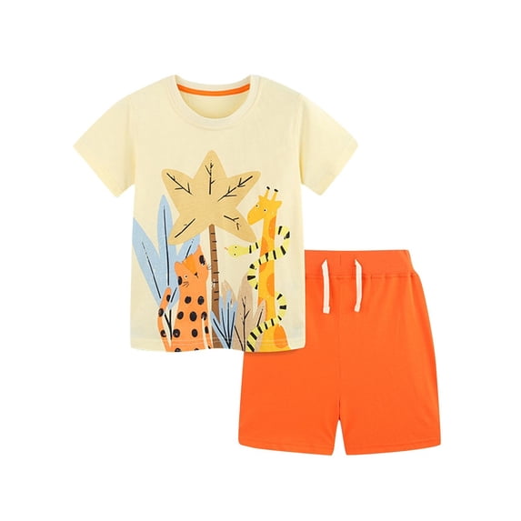 Ahabrexf 2-Piece Summer Outfit for Girls, Animal Print Short Sleeve Top ...