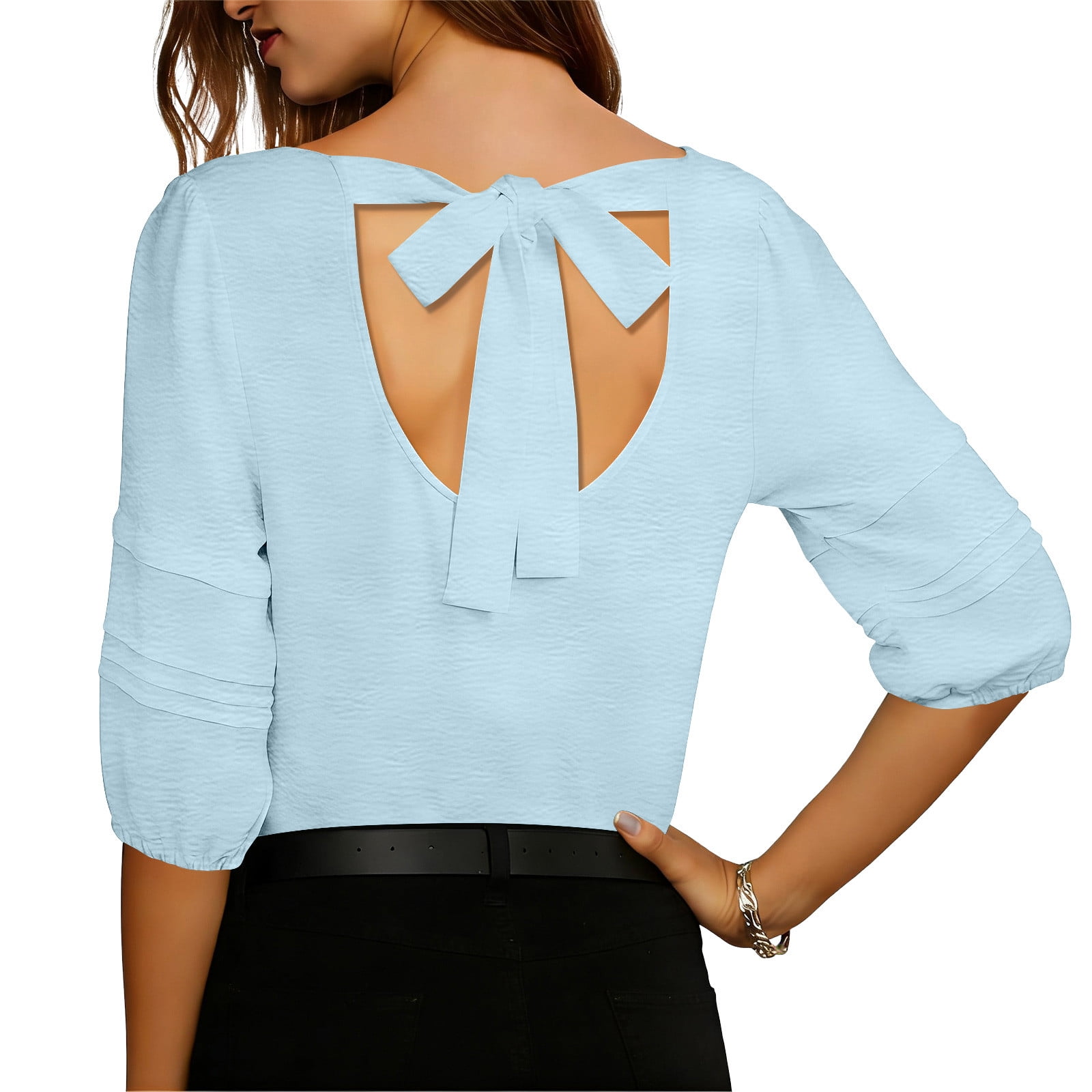 Ahabrexf 3/4 Sleeve Top, Versatile Women's Work Blouses for ...
