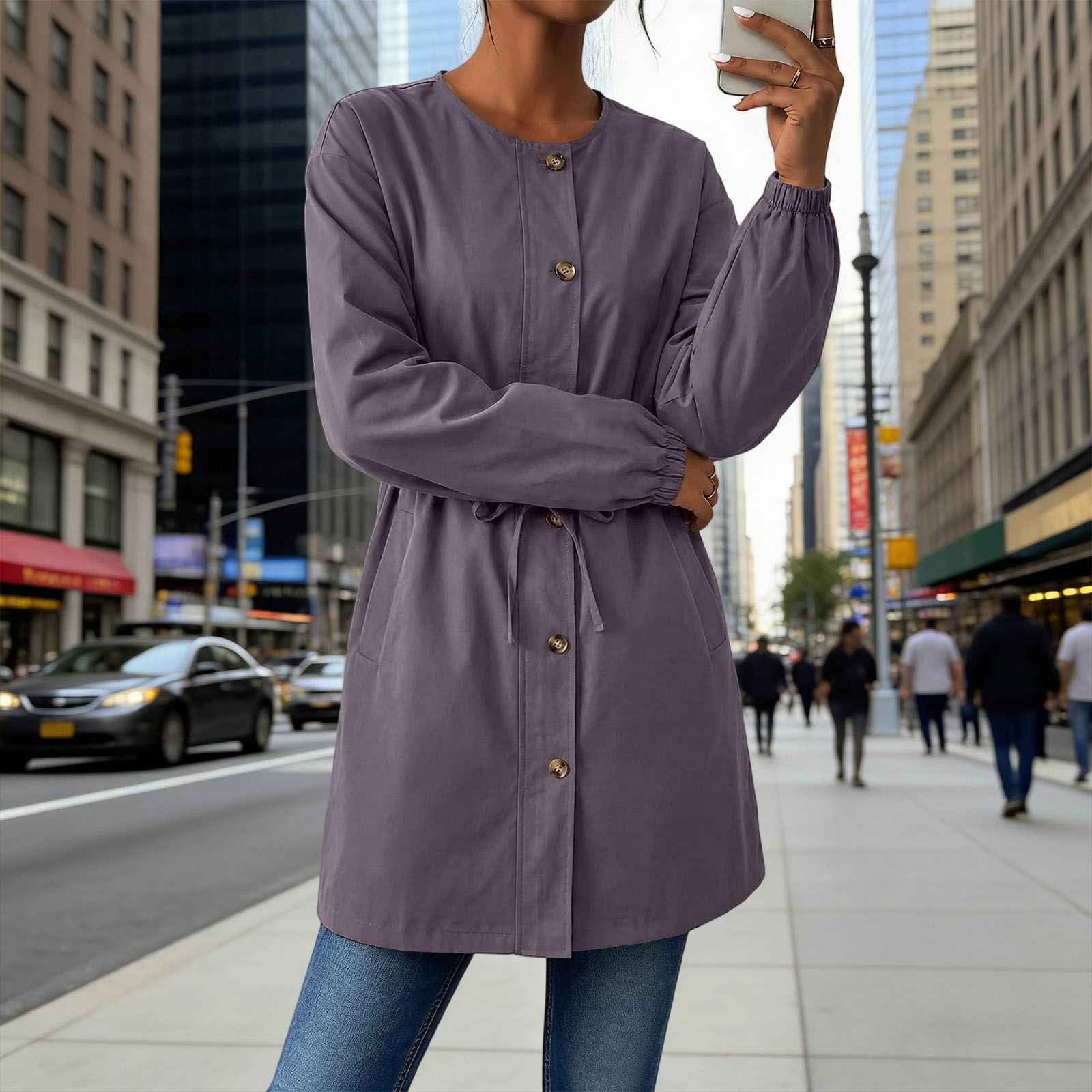 Ahabrexf All Weather Coats for Women, Loose-Fitting Twill Trench Coat ...