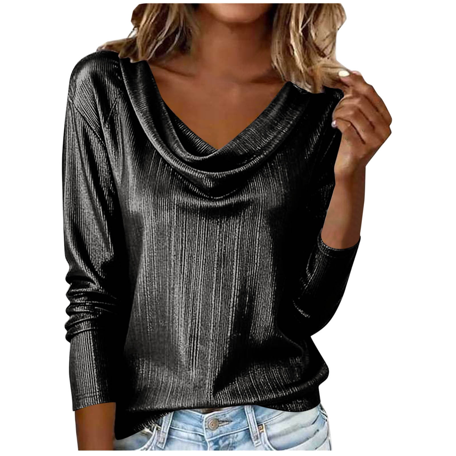 Ahabrexf Blouses for Women Casual, Long Sleeve V-Neck Pullover Top with ...