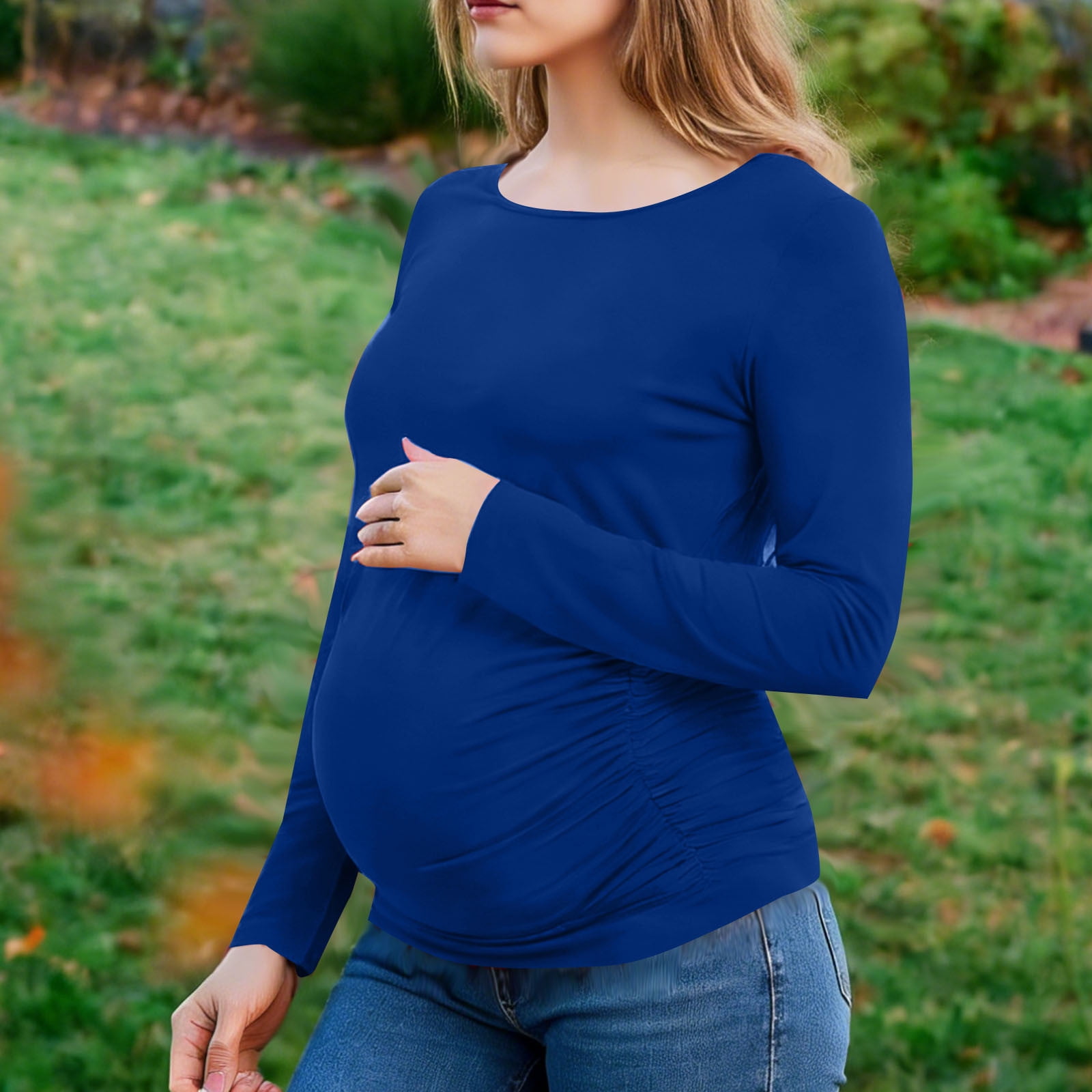 Ahabrexf Blouses for Women Casual, Stylish Round Neck Long Sleeve ...