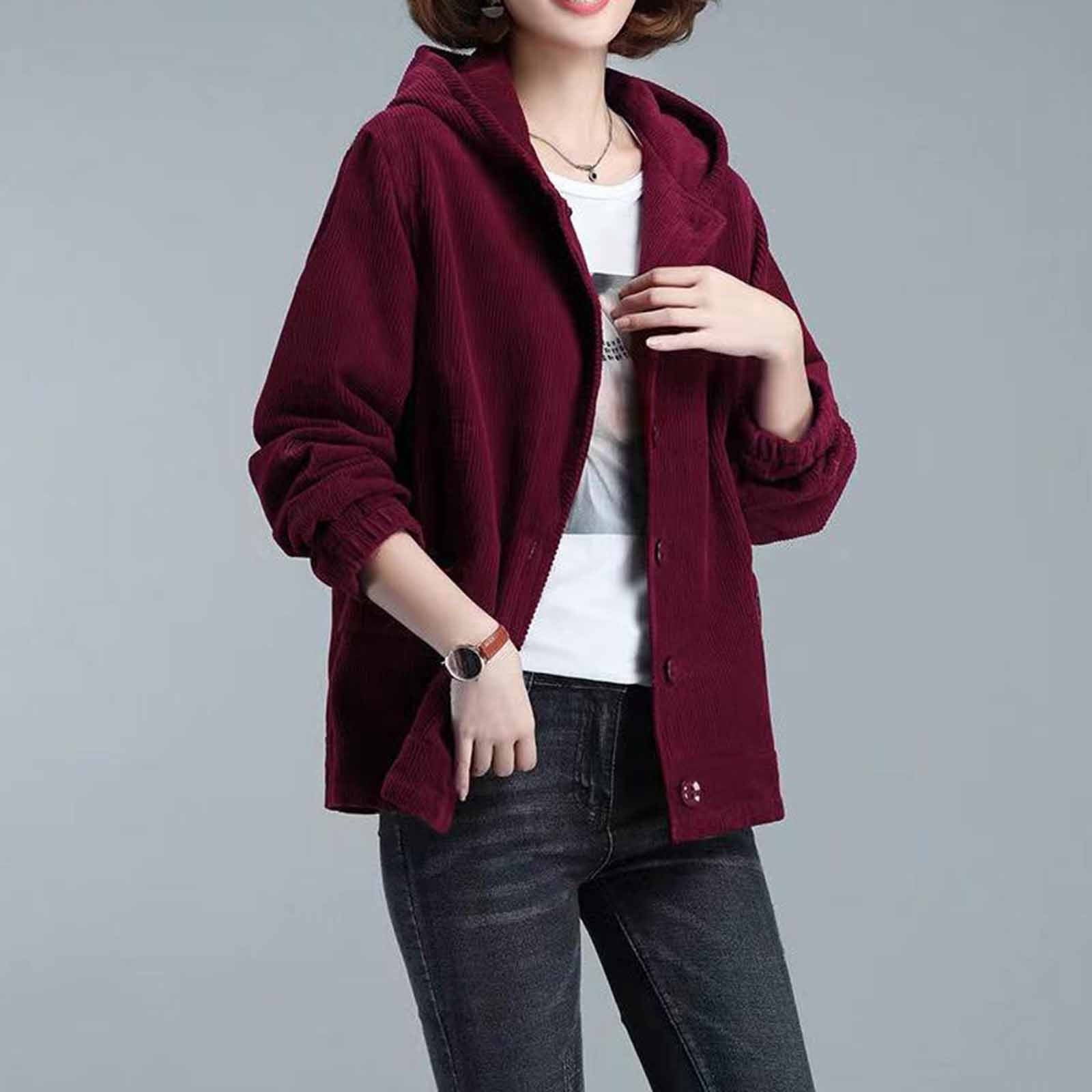 Ahabrexf Blouses for Women, Solid Color Hooded Button-Up Blouse with ...