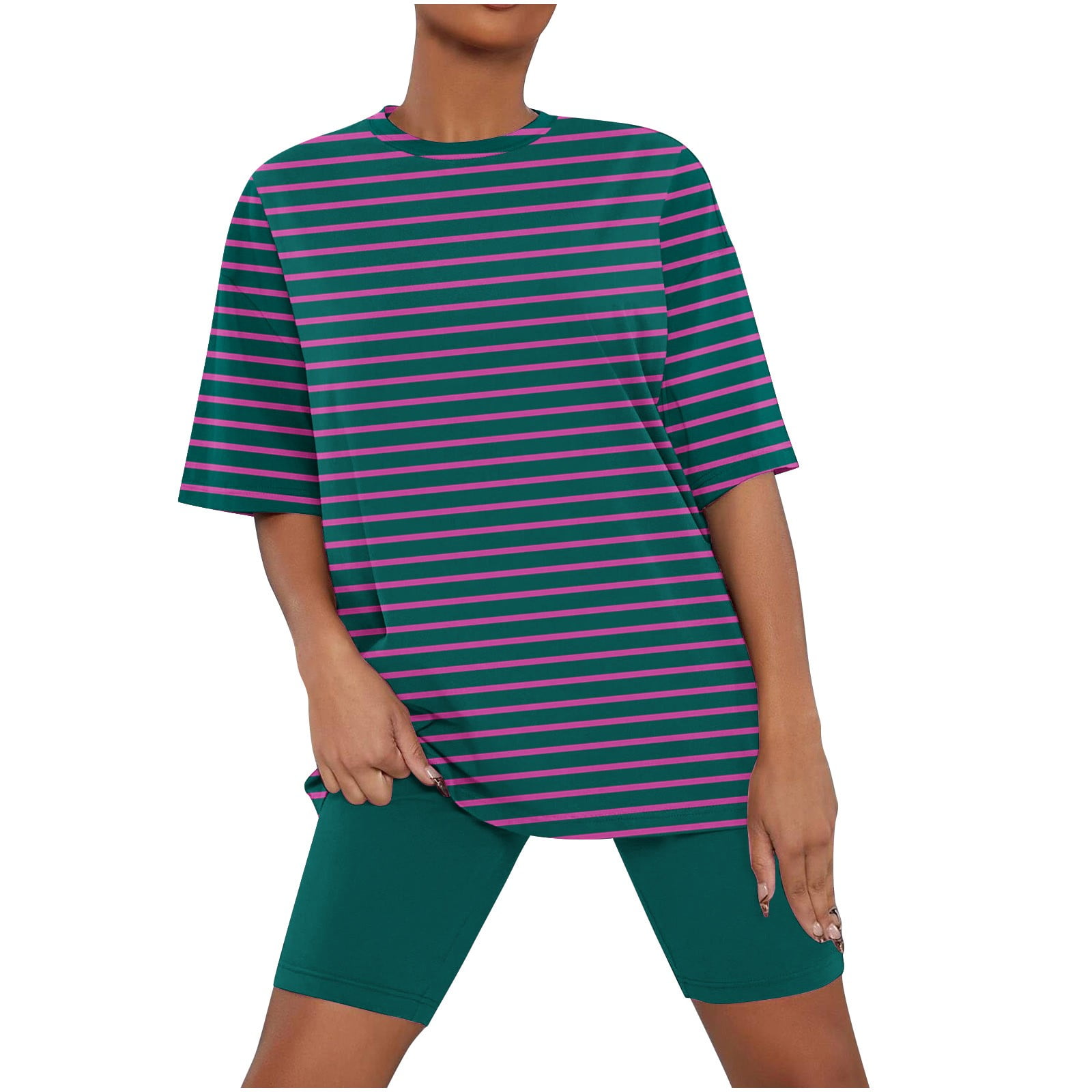 Ahabrexf Casual Pajama Set for Women, Short Sleeve Lettuce Cut Top and ...